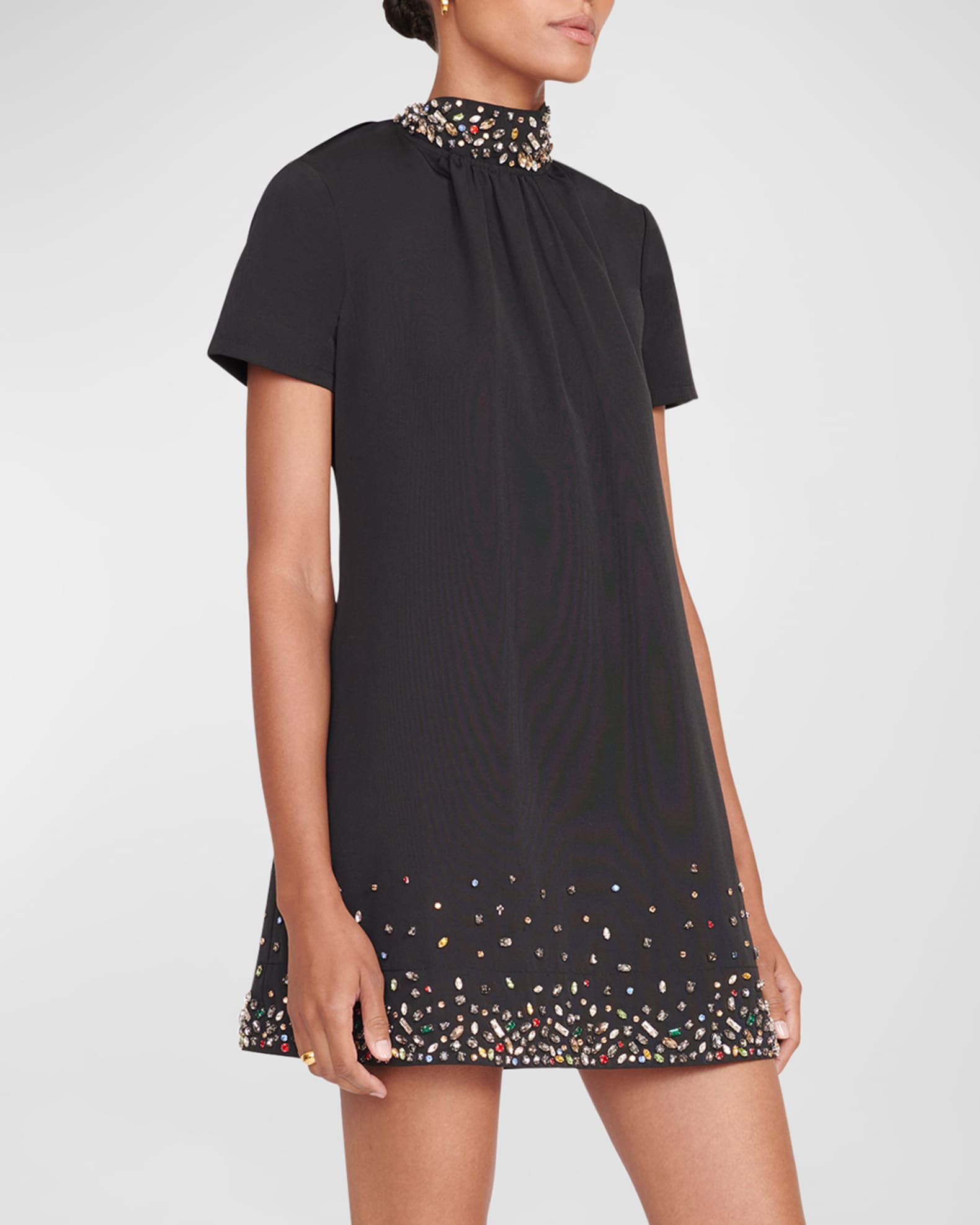 STAUD Ilana Embellished Bow-Collar Mini Dress | Neiman Marcus