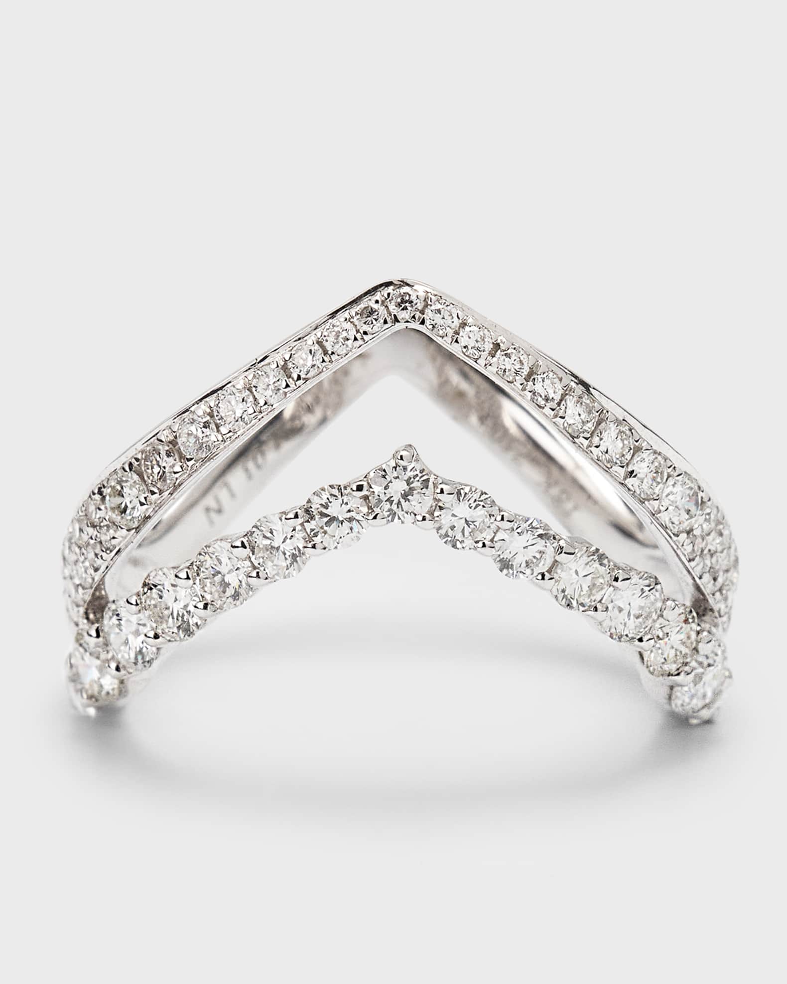 Lisa Nik Sparkle 18K White Gold Double V Diamond Ring, Size 6 | Neiman ...