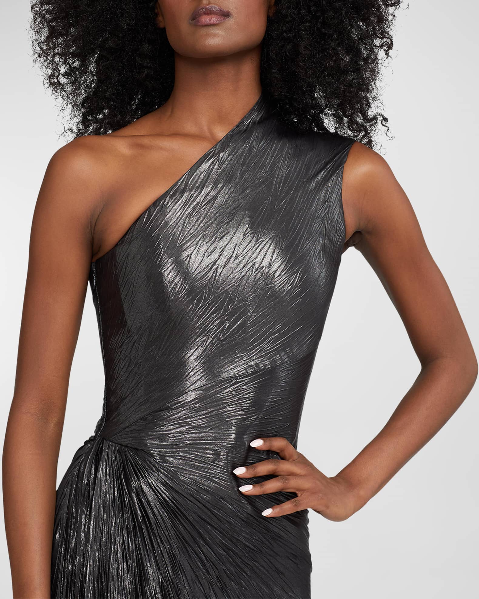 Ralph Lauren Collection Hadlea Metallic Pleated One-Shoulder Gown ...