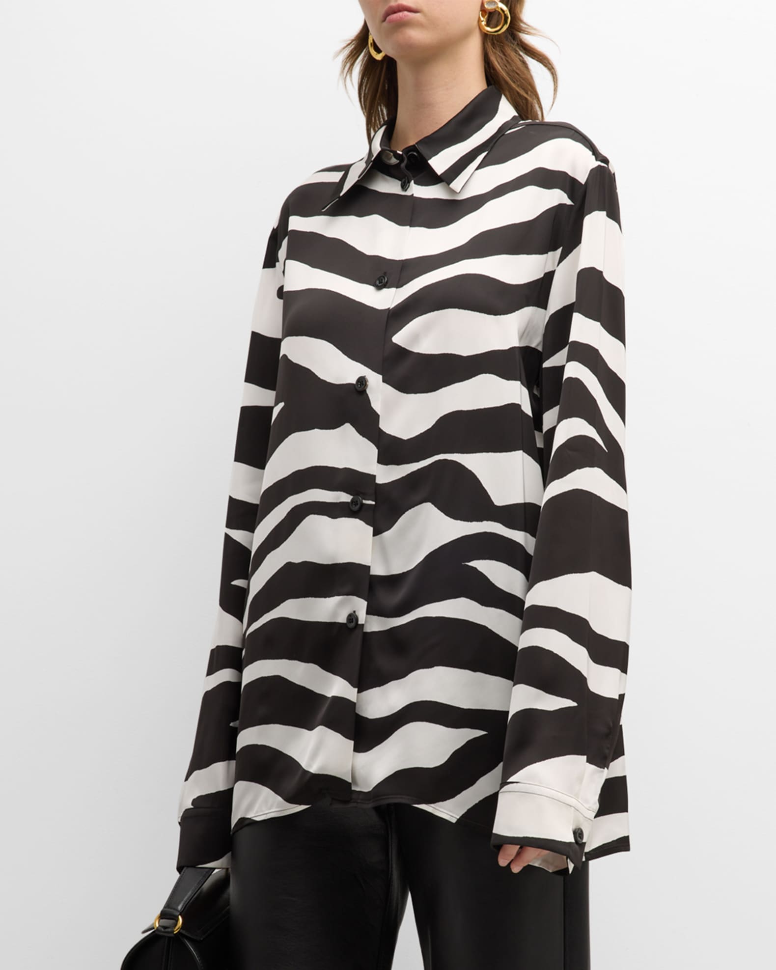 Jil Sander 57 Zebra-Print Collared Shirt | Neiman Marcus