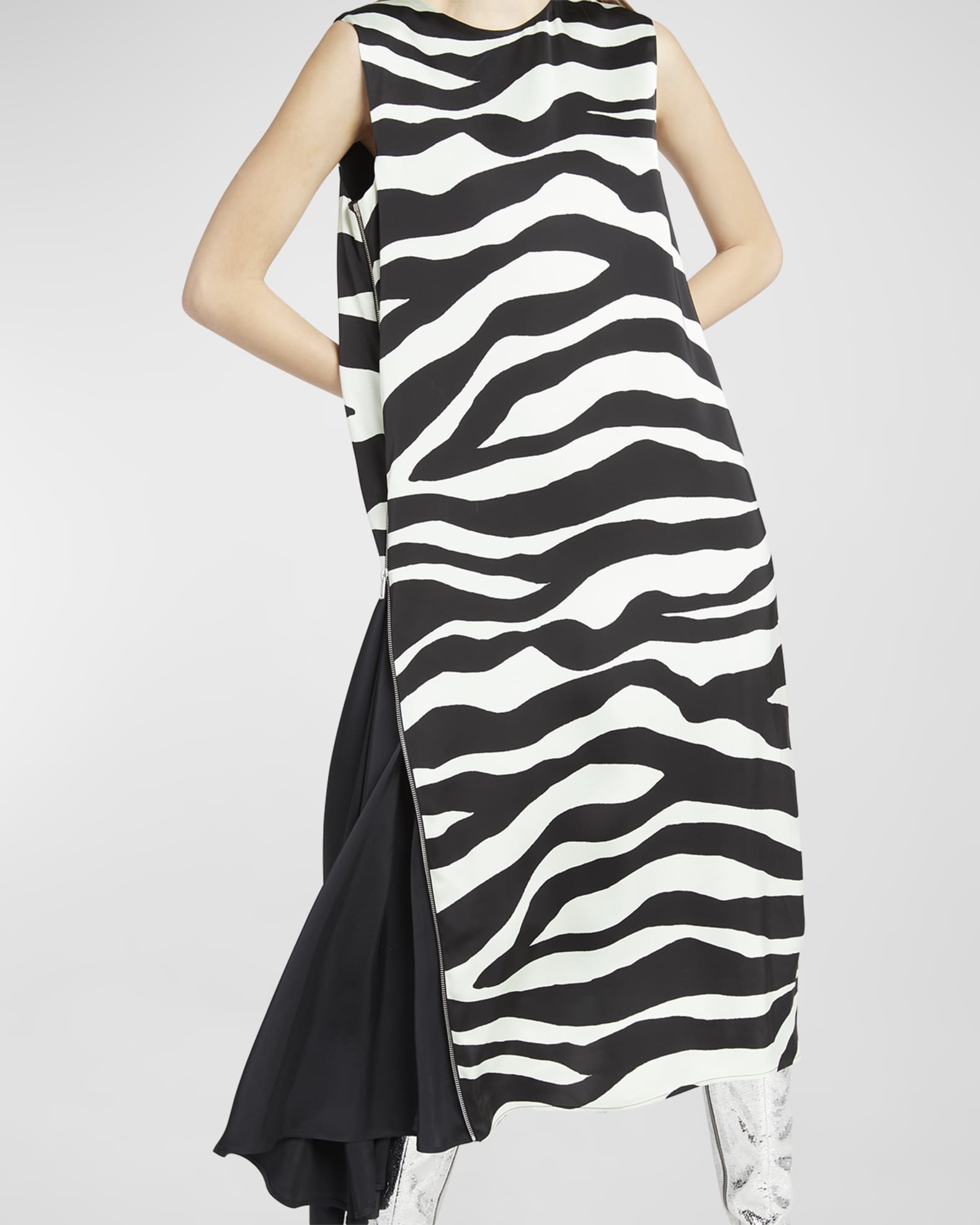 Jil Sander Zebra Print Midi Dress with Side Zip Detail | Neiman Marcus