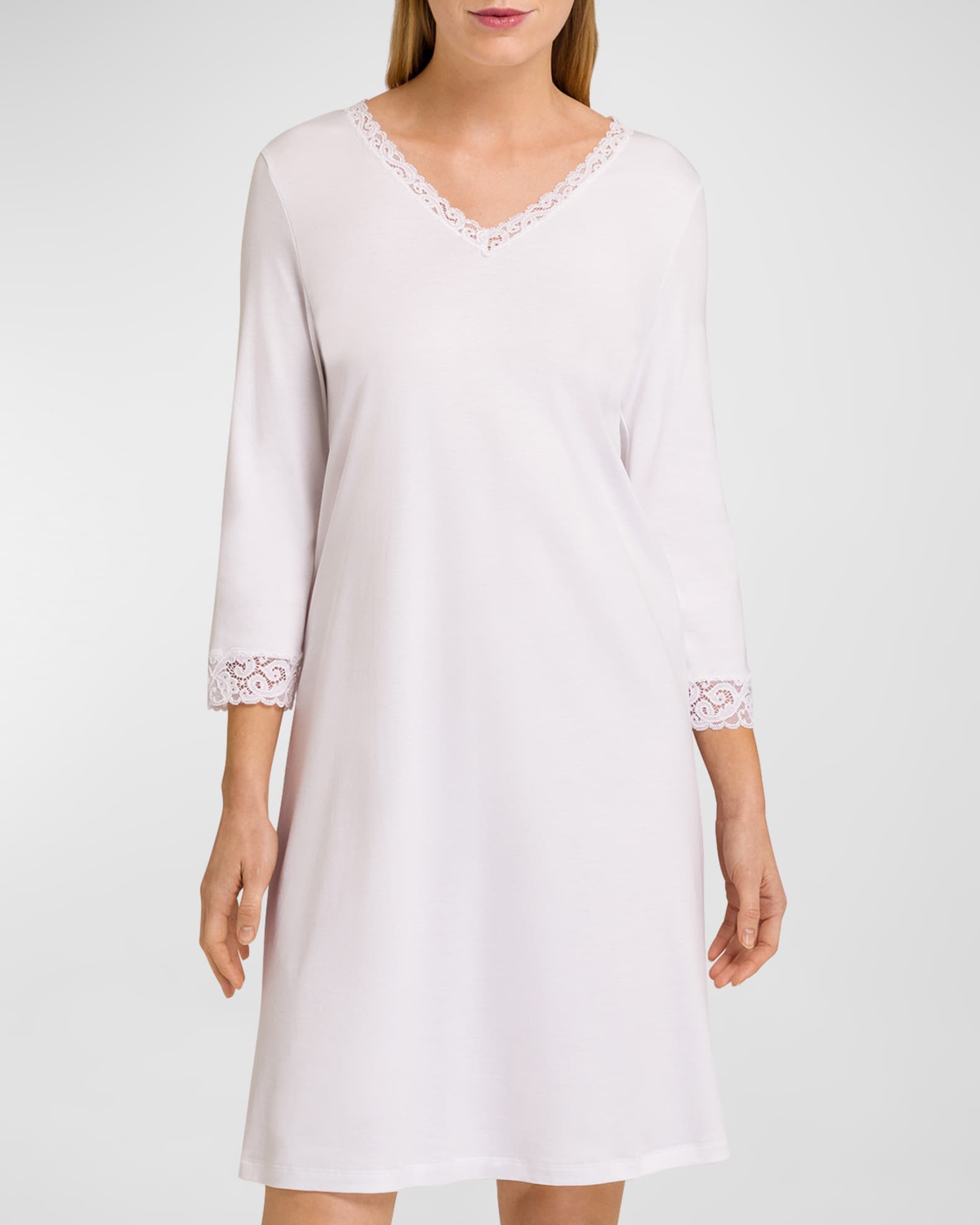 Hanro Moments Lace-Trim Cotton Nightgown | Neiman Marcus
