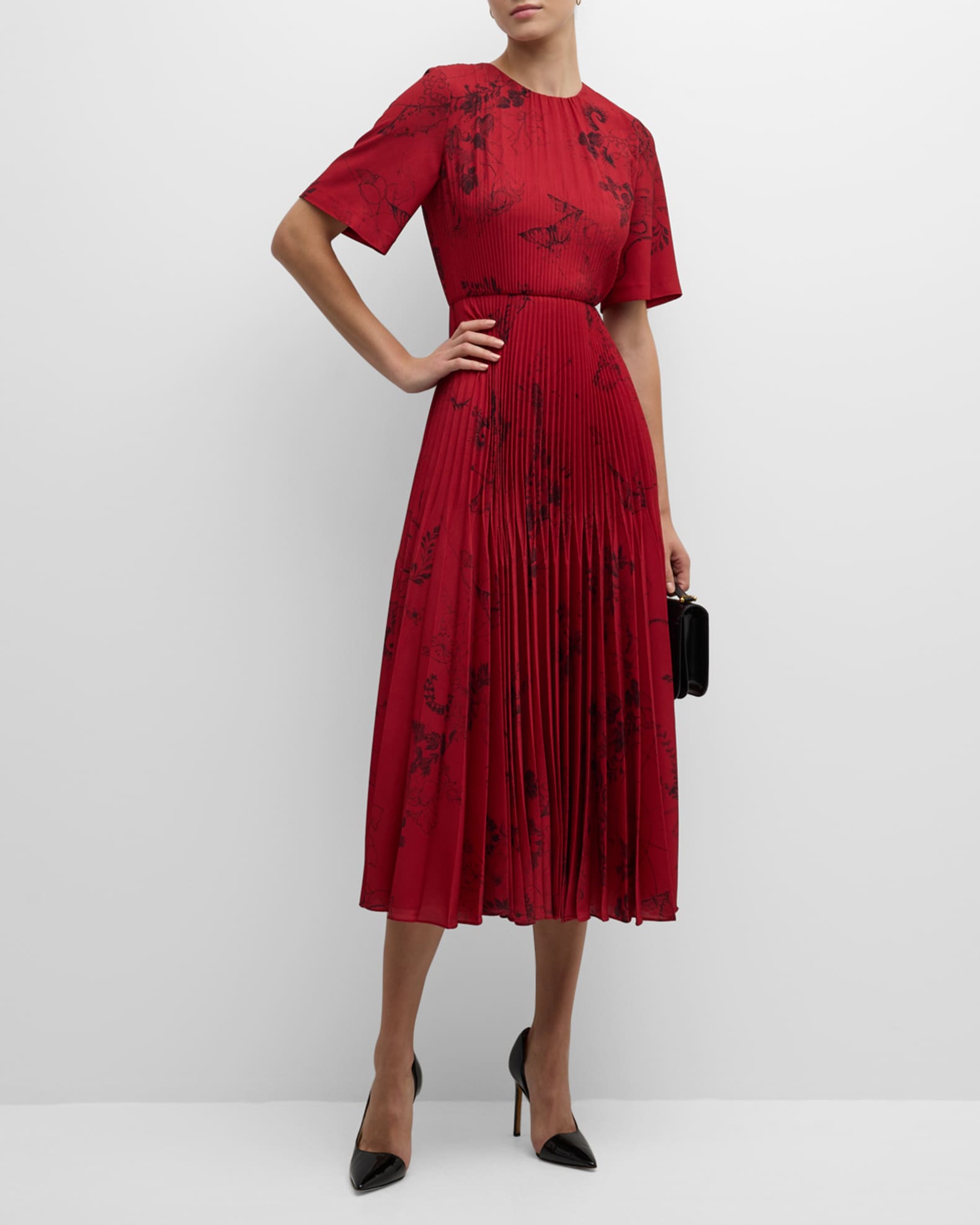 Jason Wu Collection Floral Print Pleated Midi Dress | Neiman Marcus