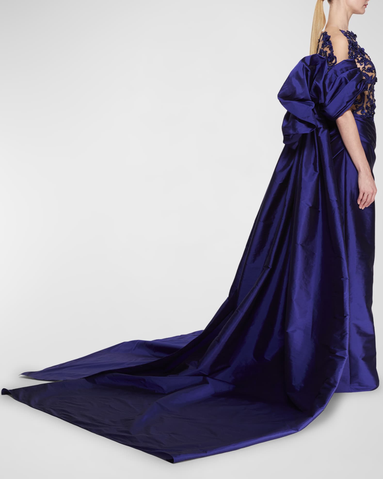 Marchesa Bird Embroidered Draped Column Gown | Neiman Marcus