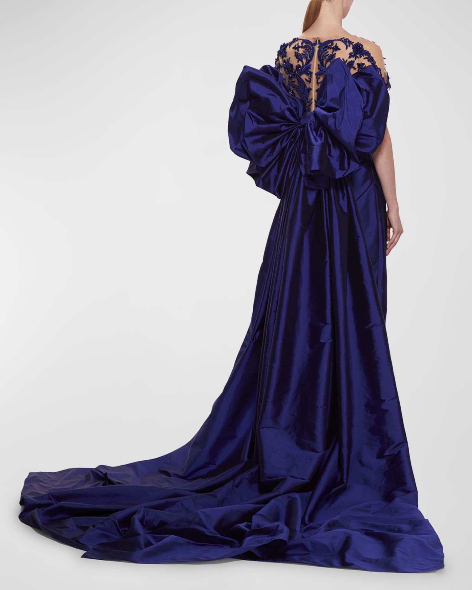 Marchesa Bird Embroidered Draped Column Gown | Neiman Marcus