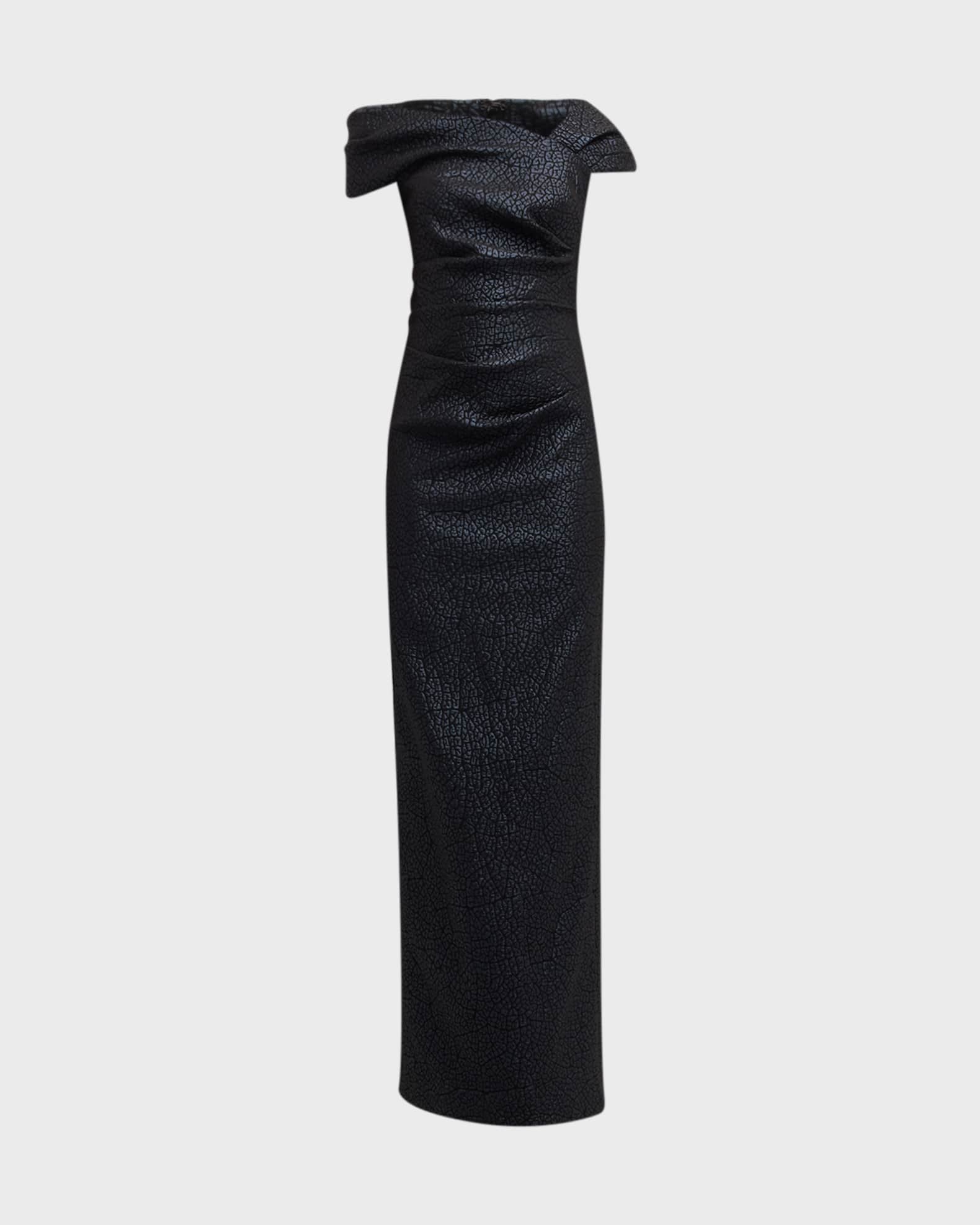 Rickie Freeman for Teri Jon Asymmetric Metallic Jacquard Column Gown ...