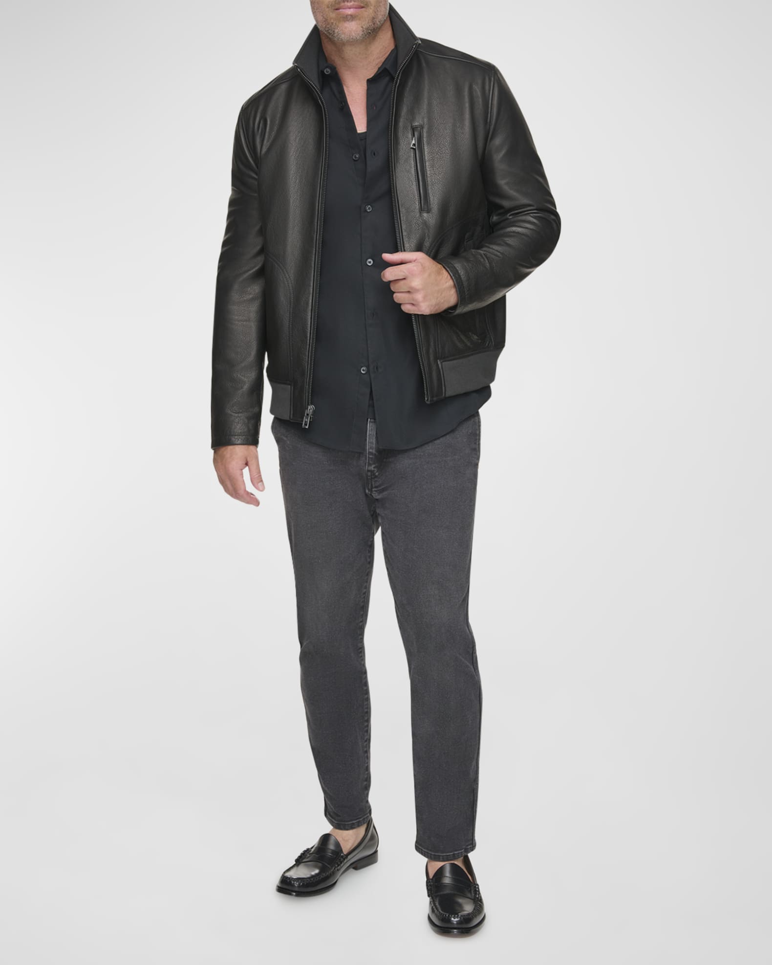 Andrew Marc Men's Lindley Leather Bomber Jacket | Neiman Marcus