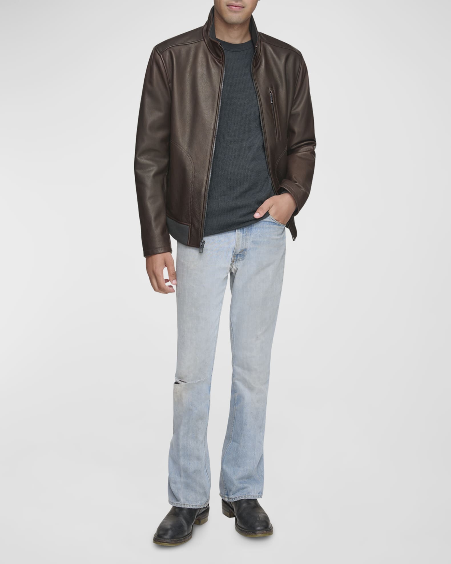 Andrew Marc Men's Lindley Leather Bomber Jacket | Neiman Marcus