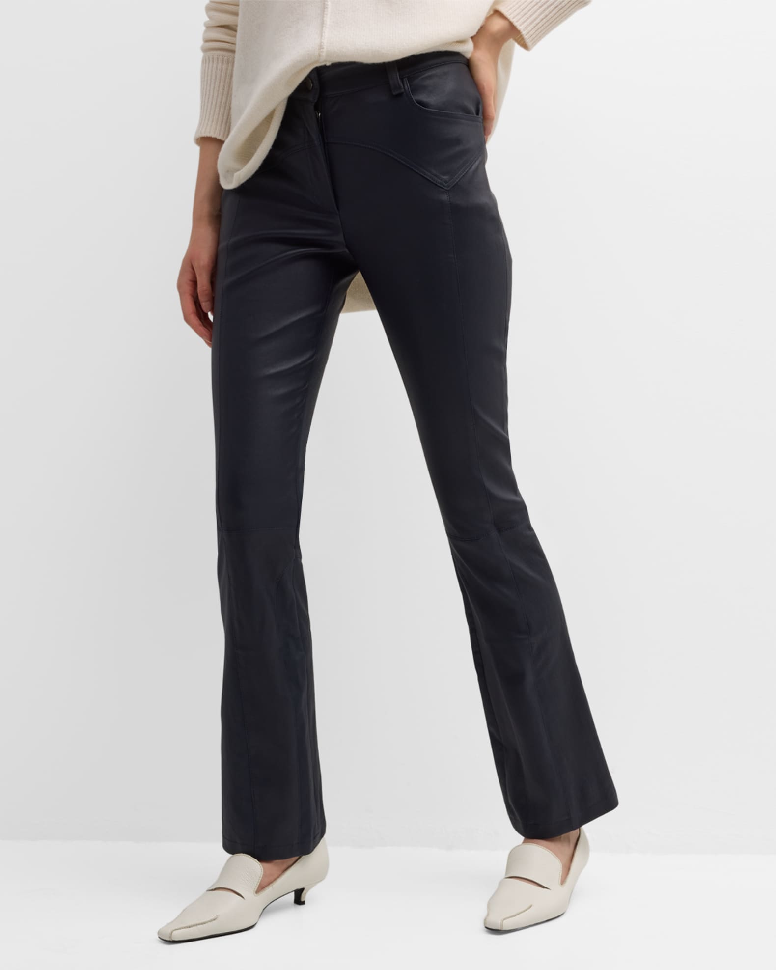 TWP Morrison Lamb Leather Flare Pants | Neiman Marcus