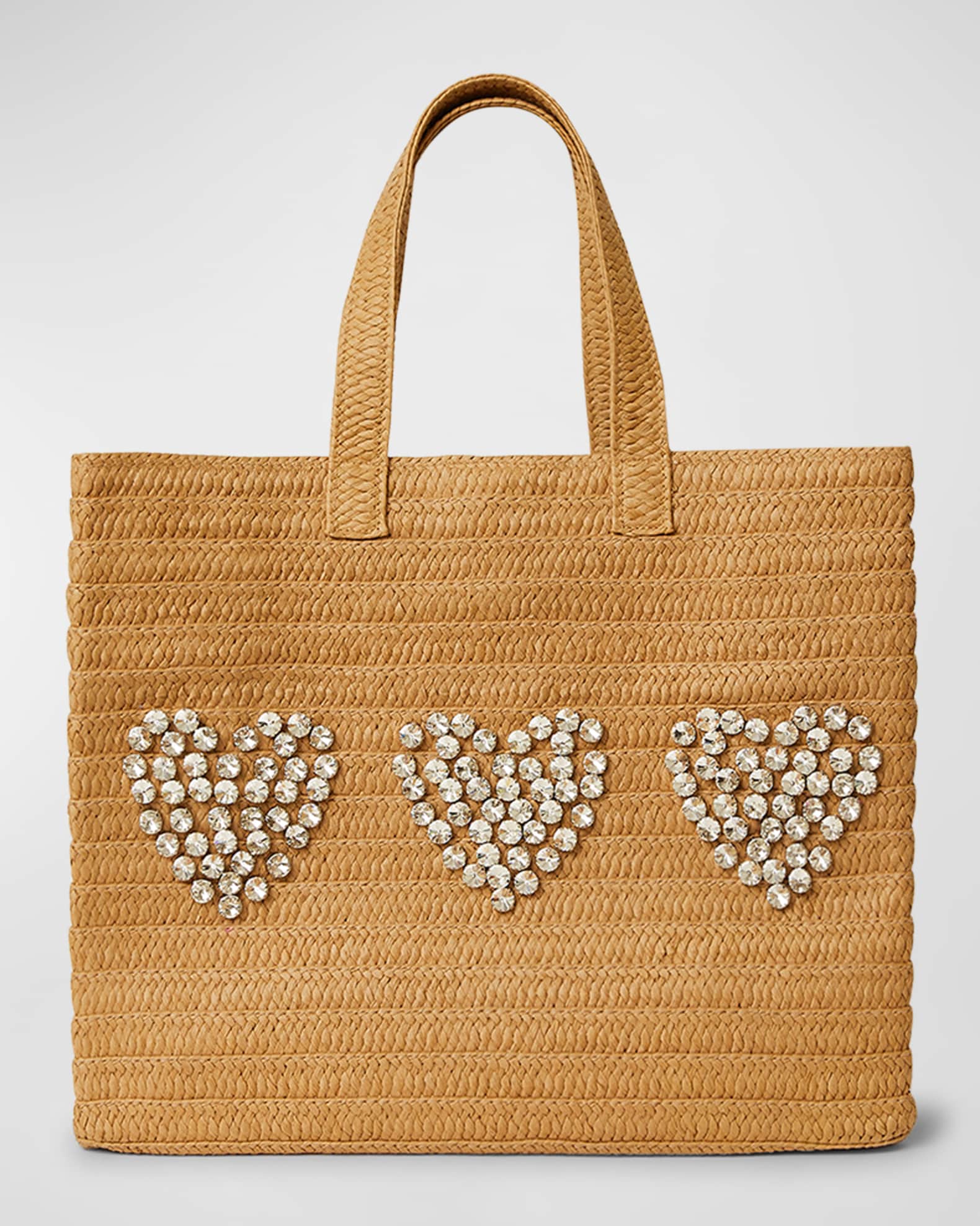 BTB Los Angeles Crystal Heart Straw Tote Bag | Neiman Marcus