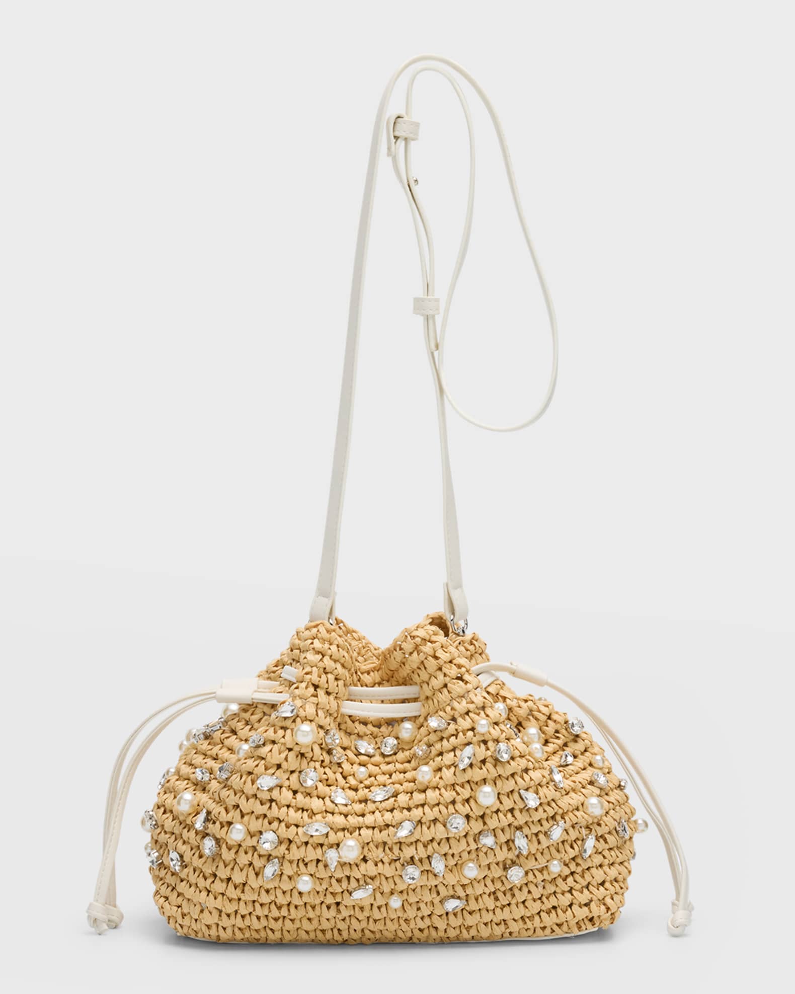 BTB Los Angeles Nia Mini Crystal Straw Bucket Bag | Neiman Marcus