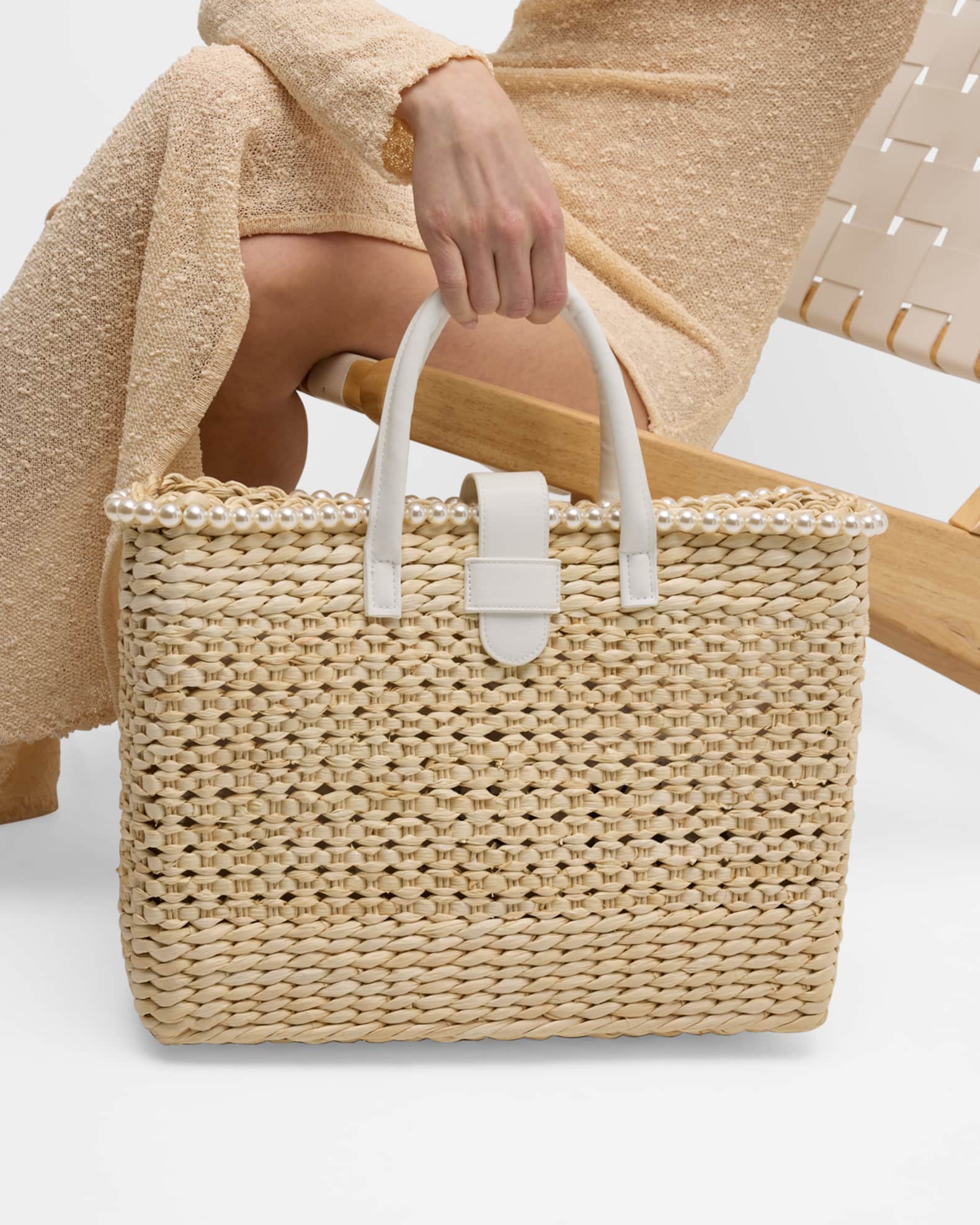 BTB Los Angeles Capri Cutout Woven Straw Tote Bag | Neiman Marcus
