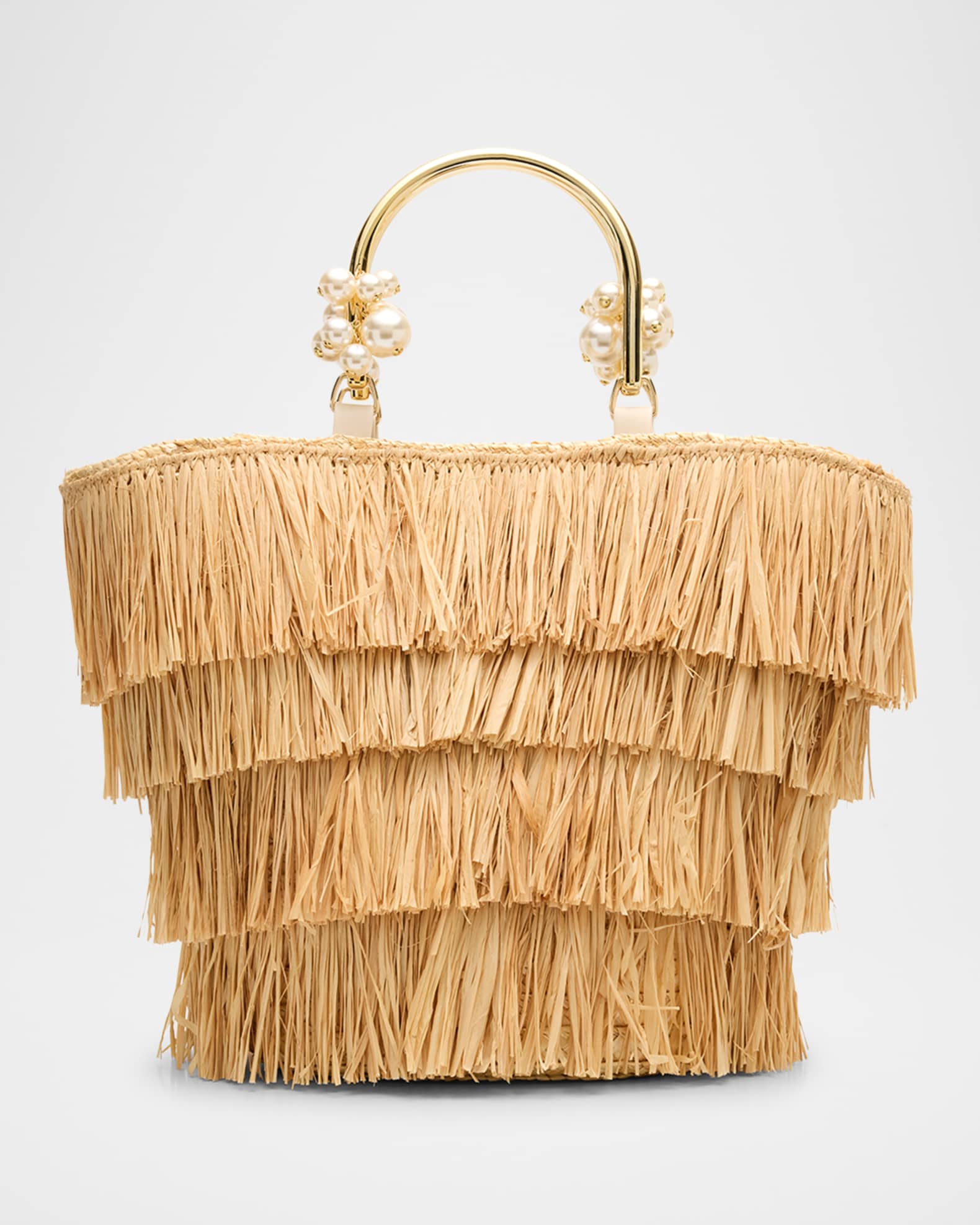 BTB Los Angeles Luna Fringe Raffia Tote Bag | Neiman Marcus