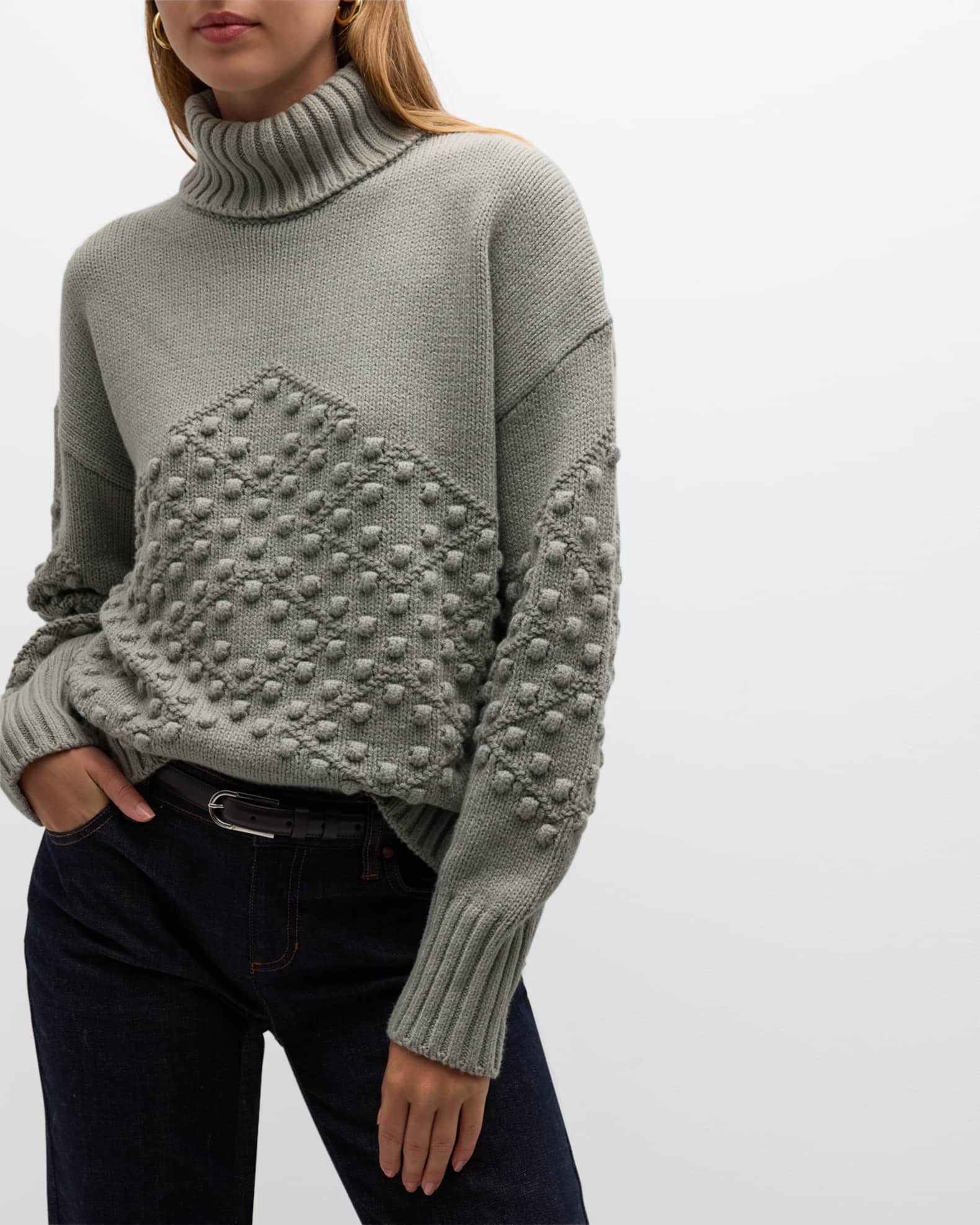 Splendid Elvira Turtleneck Drop-Shoulder Pom Sweater | Neiman Marcus