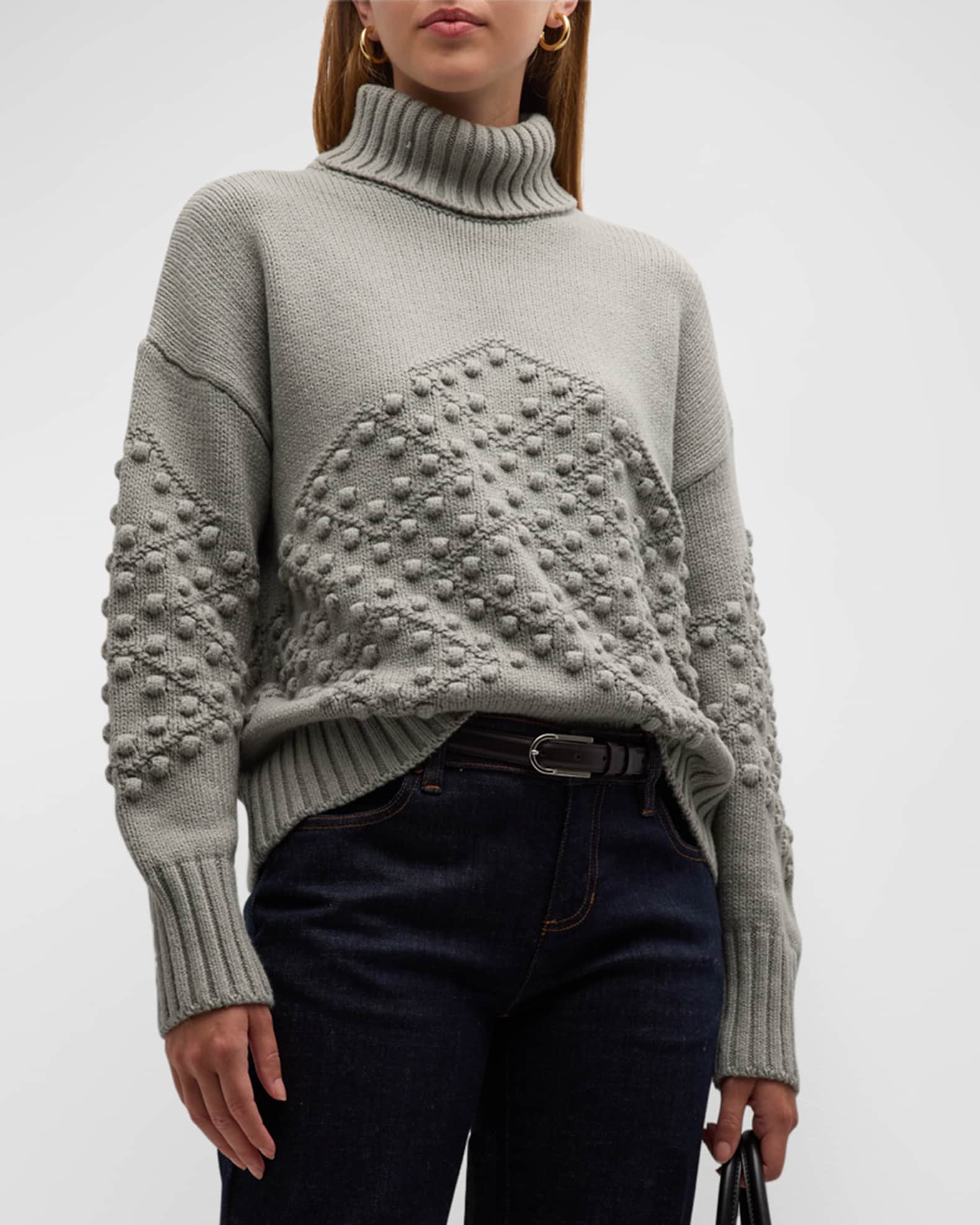 Splendid Elvira Turtleneck Drop-Shoulder Pom Sweater | Neiman Marcus