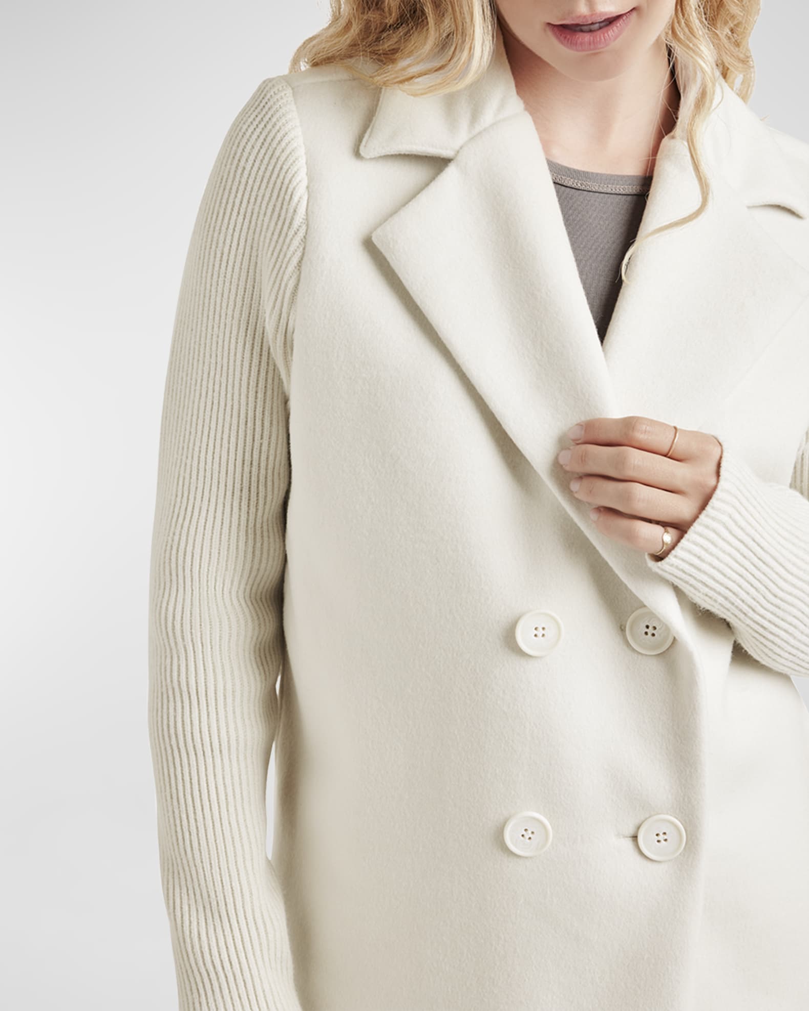 Splendid Singrid Rib-Sleeve Wool-Blend Coat | Neiman Marcus