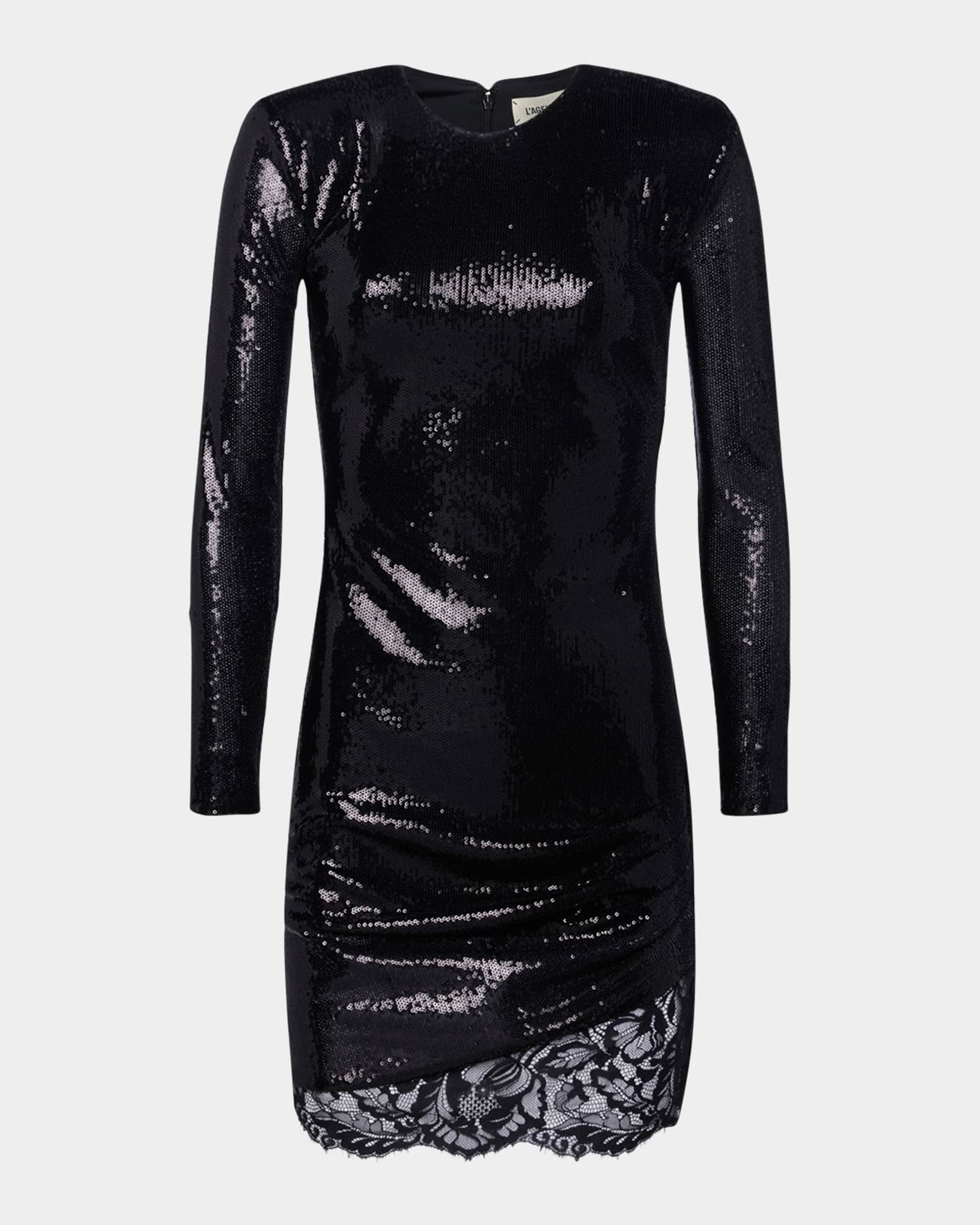 L'Agence Alba Sequined Lace-Trim Mini Dress | Neiman Marcus