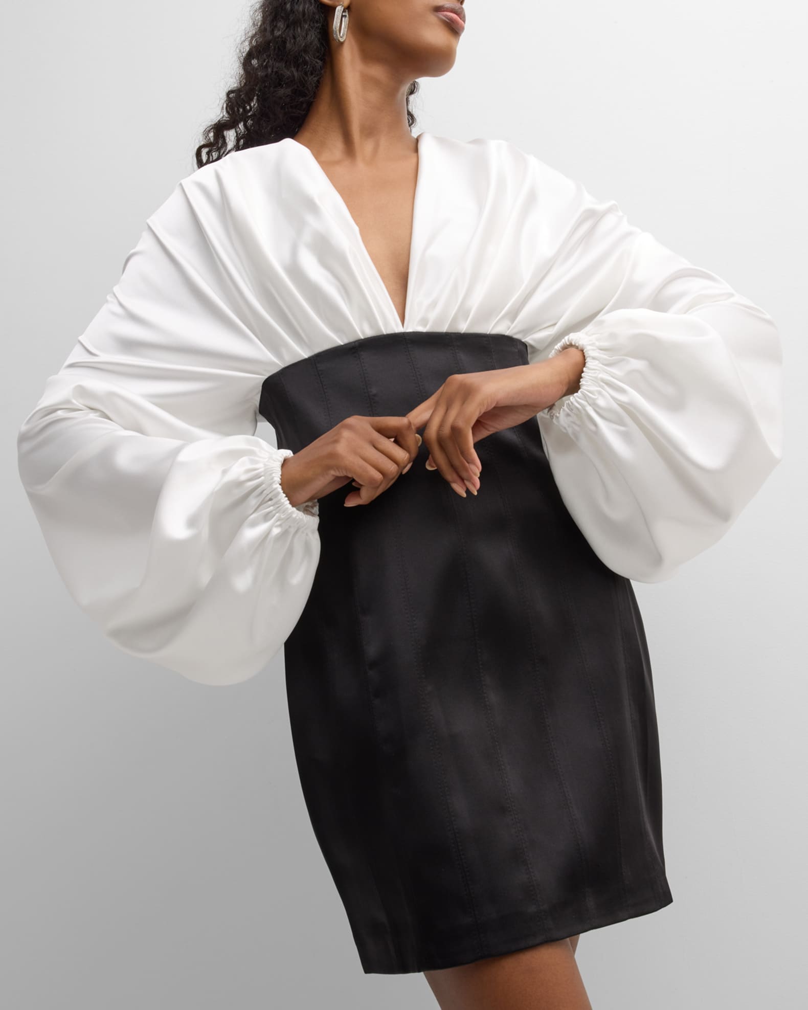 GIGII'S Libre Luxus Pleated Deep V-Neck Mini Dress | Neiman Marcus
