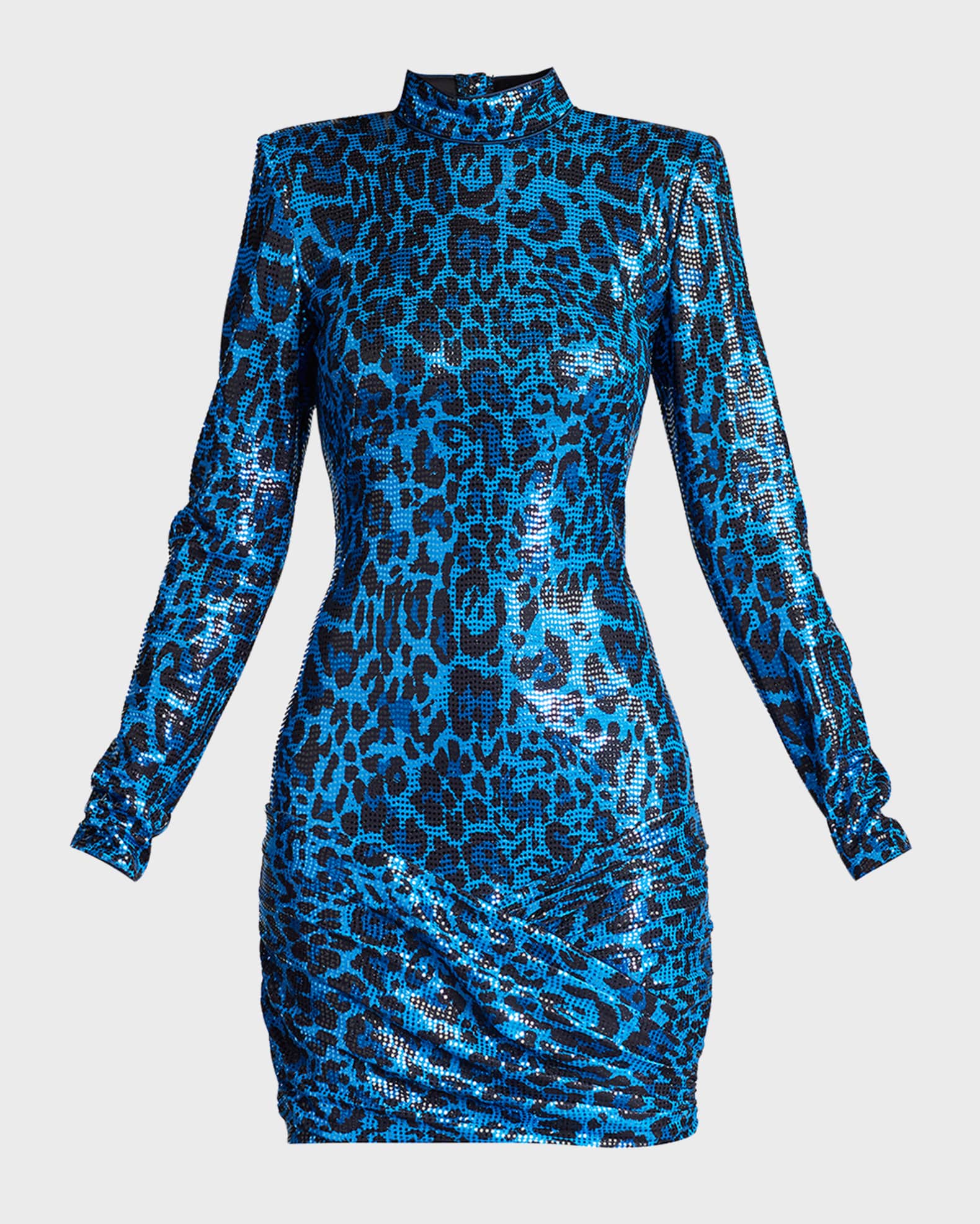 SHO Mock-Neck Leopard-Print Sequin Mini Dress | Neiman Marcus
