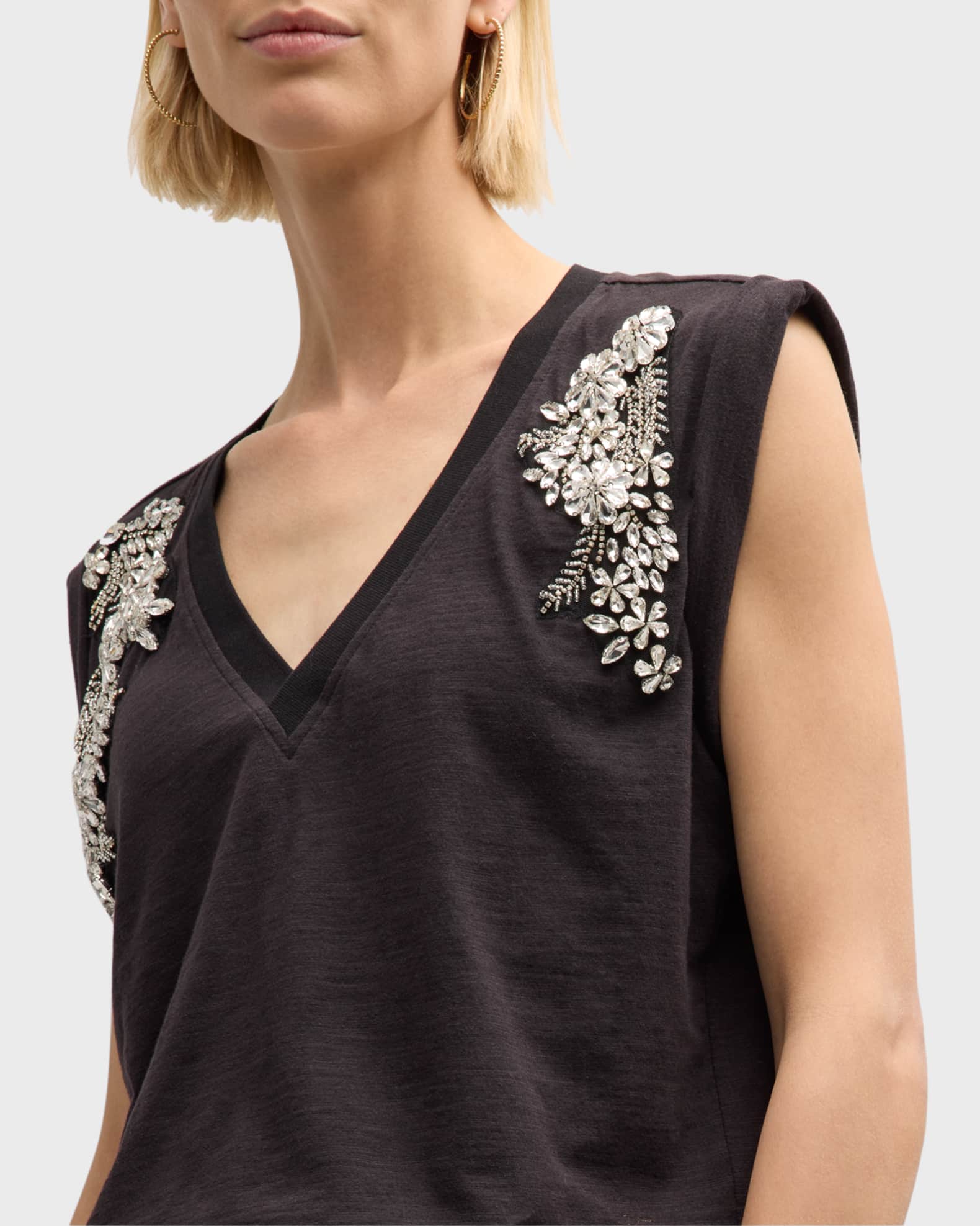 Cinq a Sept Bella Crystal Ivy Embellished Sleeveless T-Shirt | Neiman ...