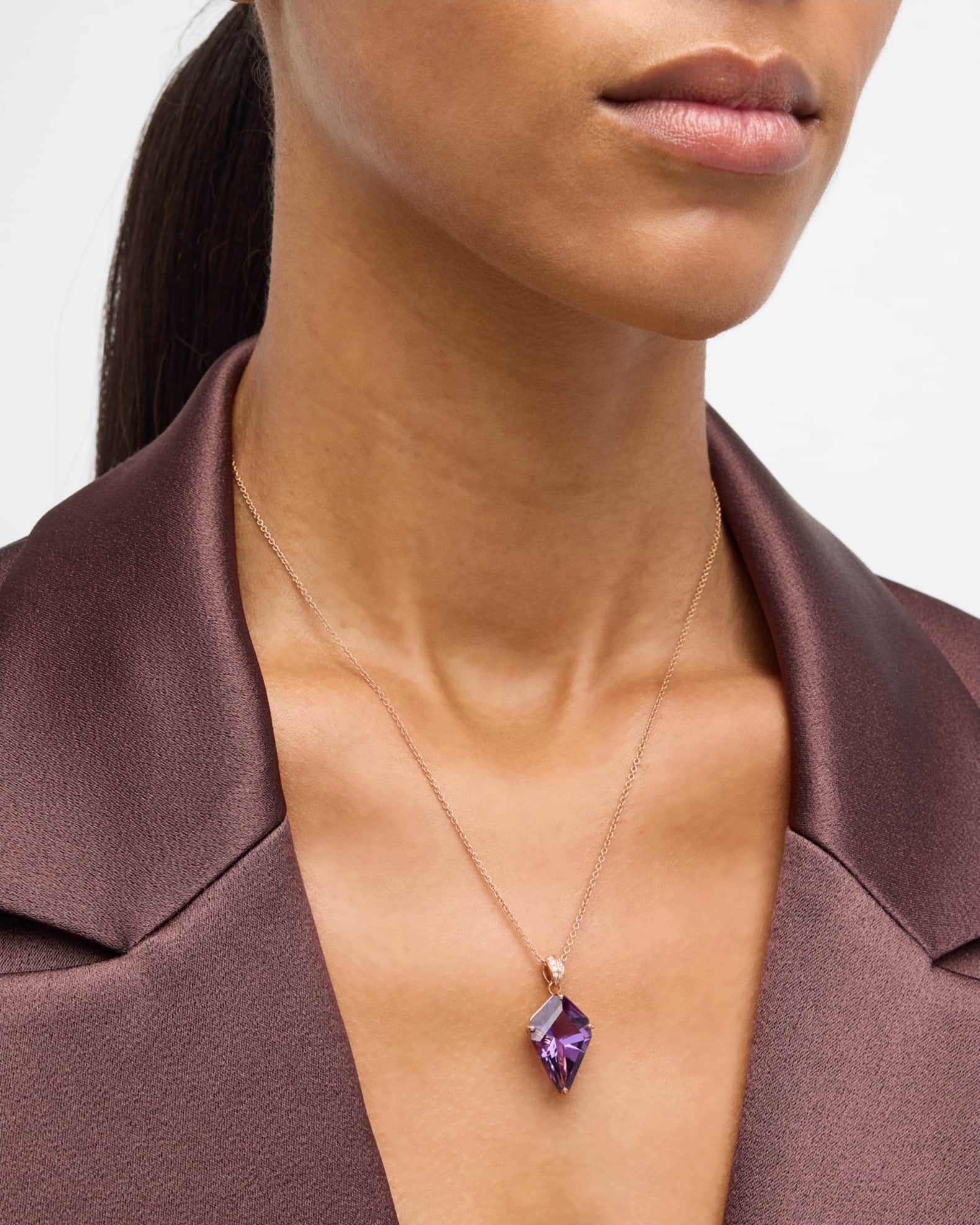 Lisa Nik Rocks 18K Rose Gold Amethyst Kite and Diamond Bail Pendant ...