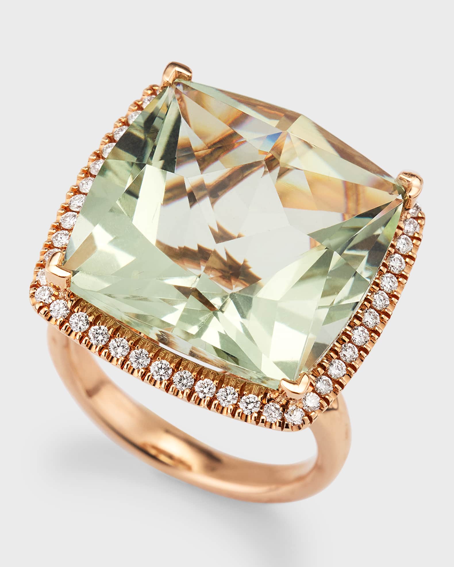 Lisa Nik Rocks 18K Rose Gold Cushion Cut Green Quartz and Diamond Halo ...