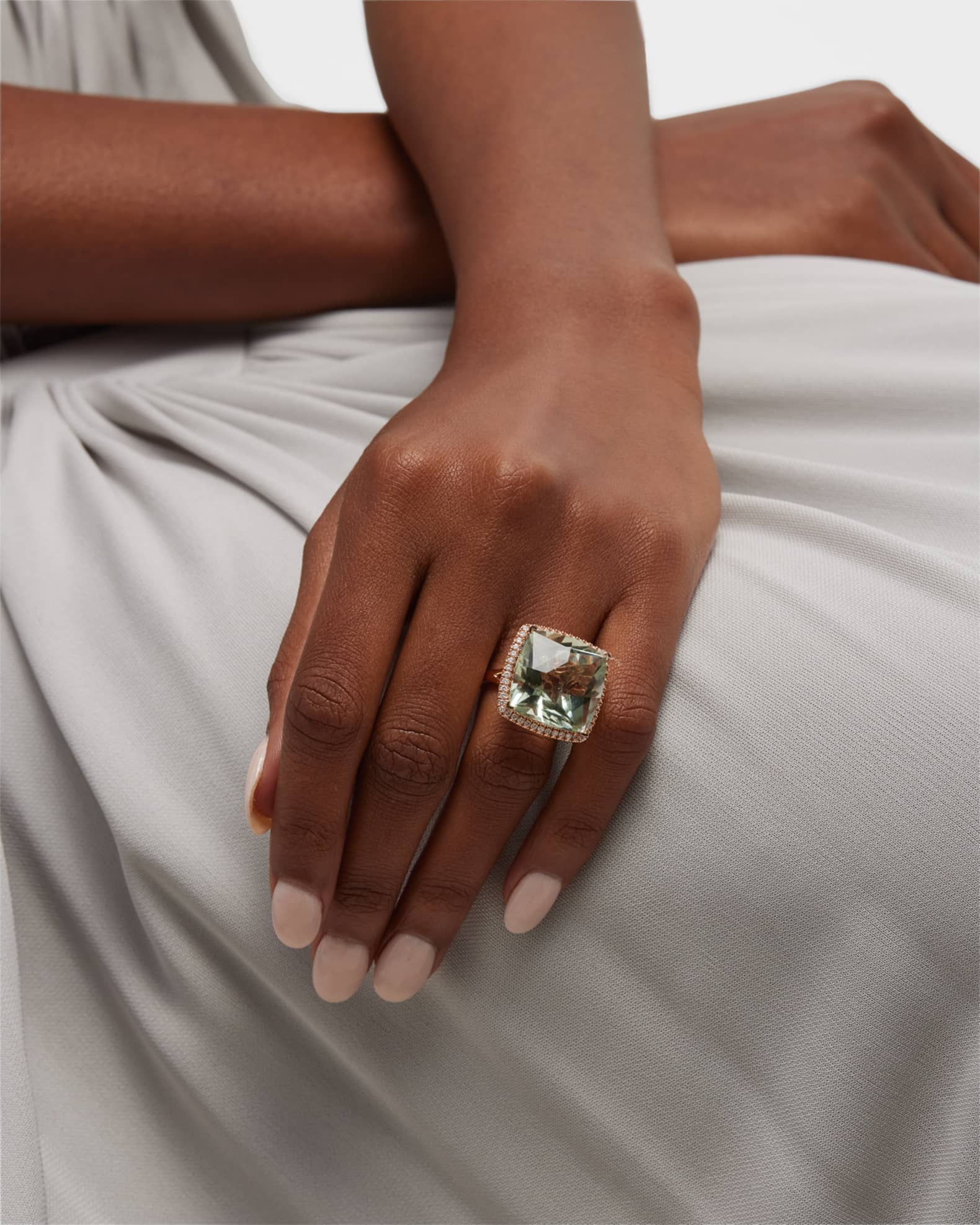 Lisa Nik Rocks 18K Rose Gold Cushion Cut Green Quartz and Diamond Halo ...