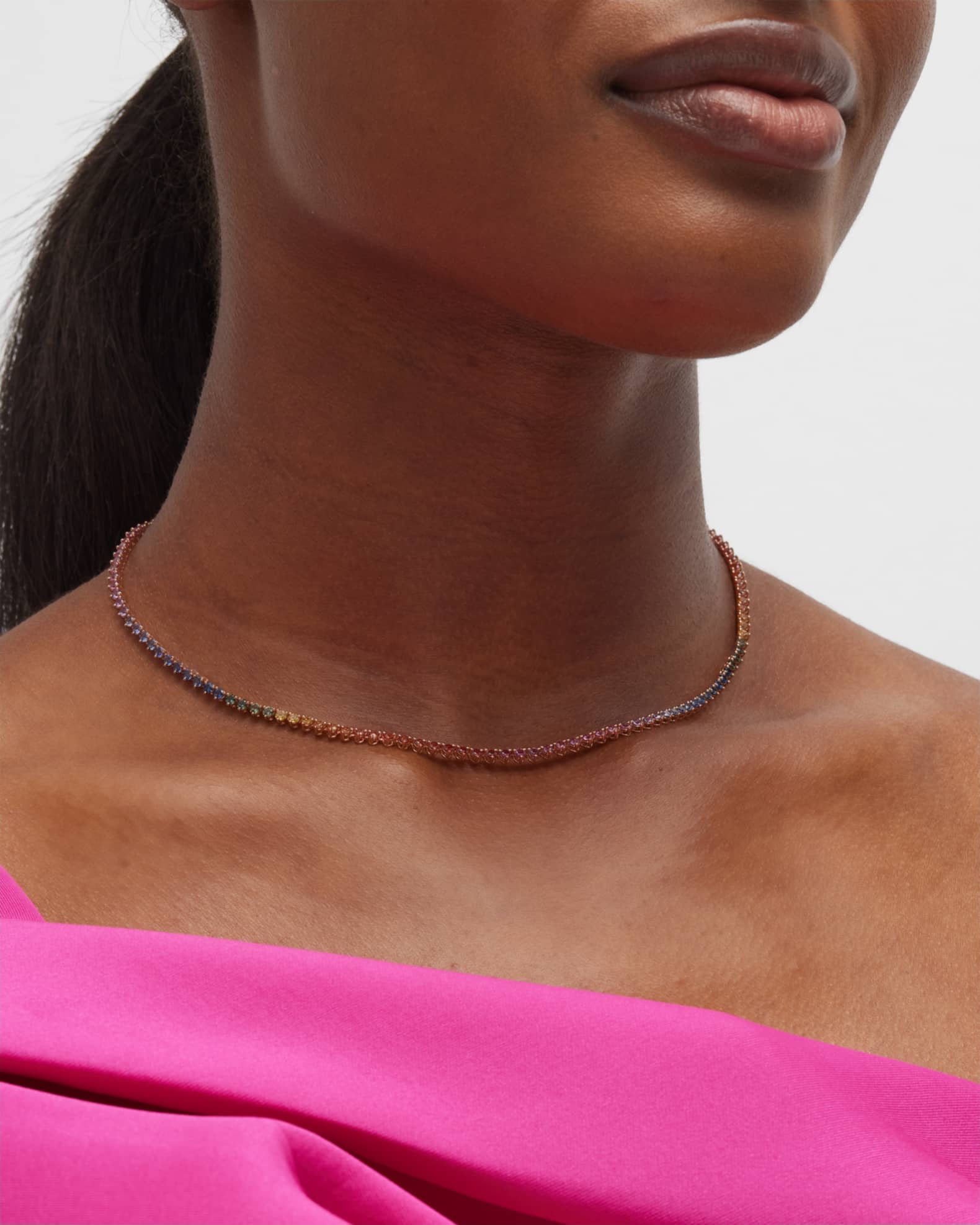 Lisa Nik Rainbow 18K Rose Gold Sapphire Tennis Necklace | Neiman Marcus