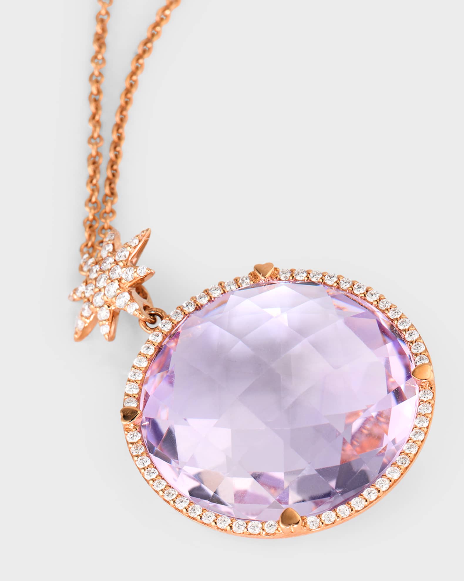 Lisa Nik Rocks 18K Rose Gold Rose de France Diamond Halo and Star Bail ...