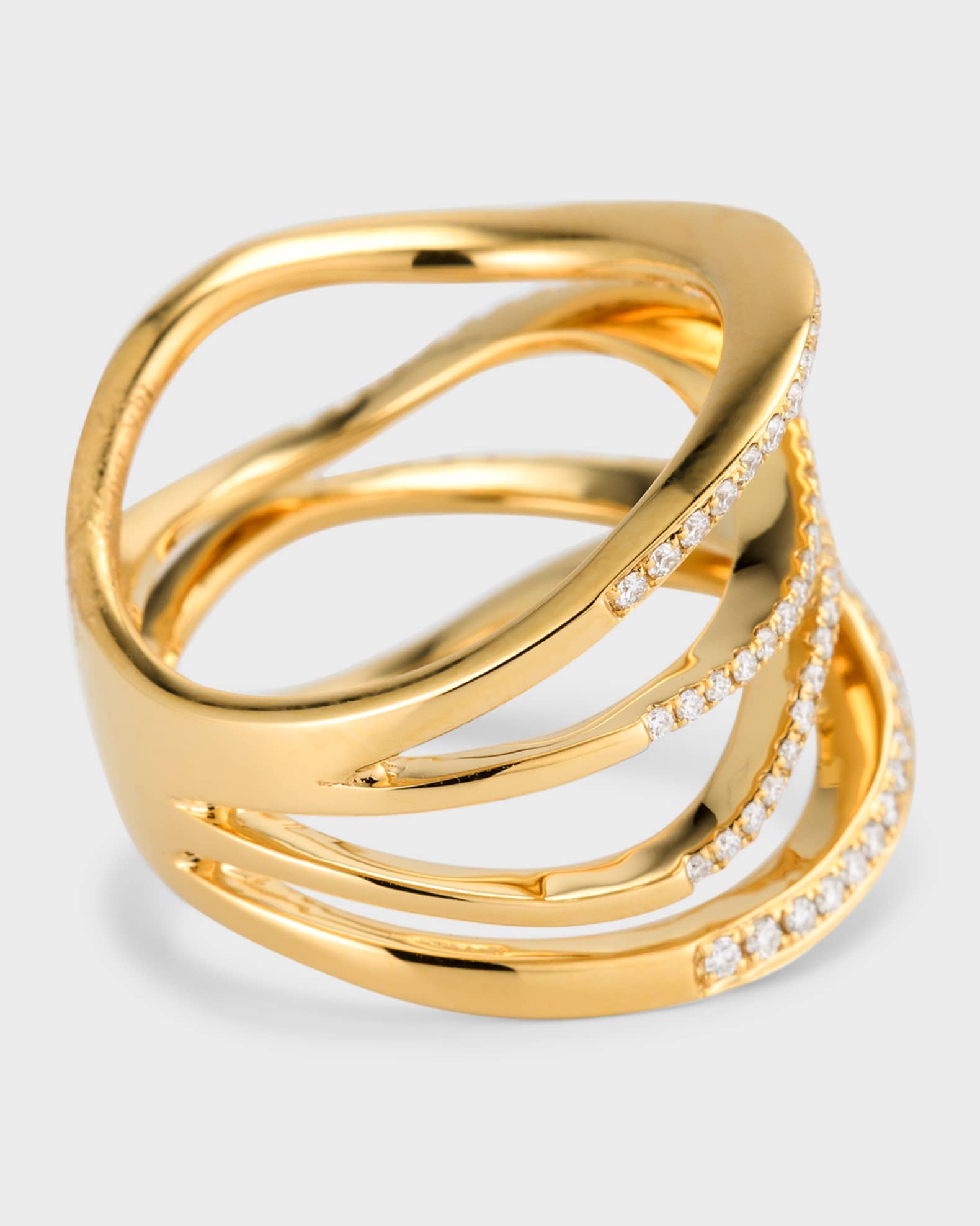 Lisa Nik Sparkle 18K Yellow Gold Four Row Wavy Diamond Ring, Size 6 ...