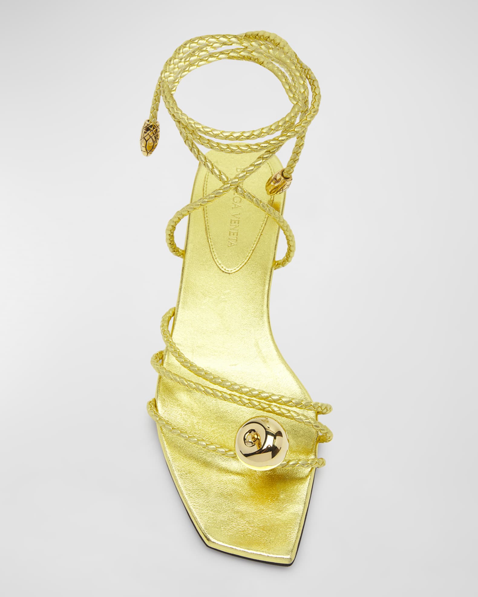 Bottega Veneta Adam Metallic Apple Ankle-Wrap sandals | Neiman Marcus