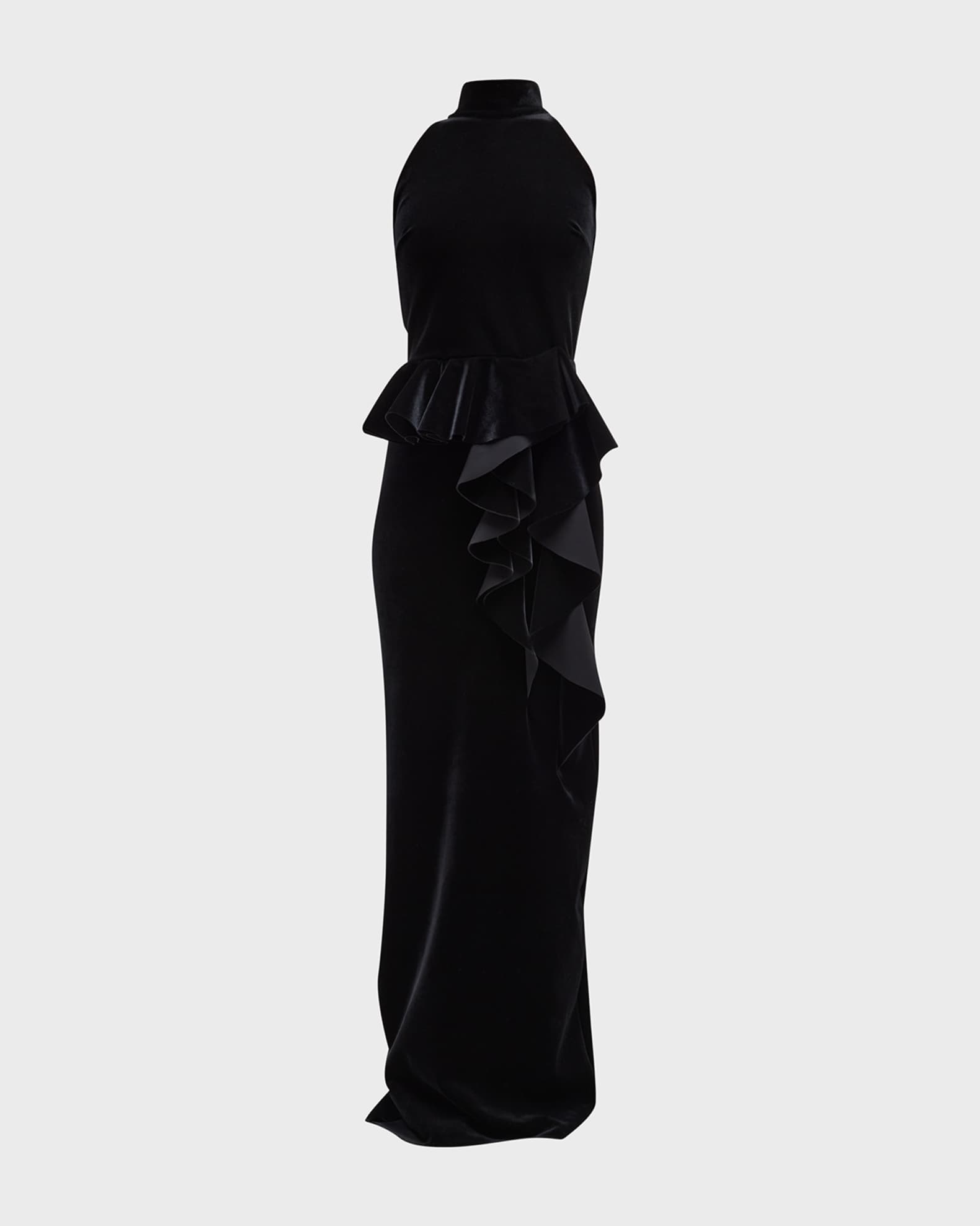 Chiara Boni La Petite Robe Sleeveless Turtleneck Velvet Peplum Gown ...