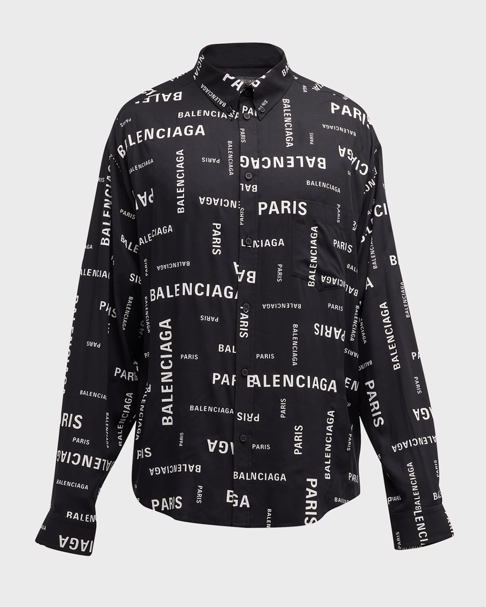 Balenciaga Men's Bal Paris Allover Minimal Shirt Large Fit | Neiman Marcus