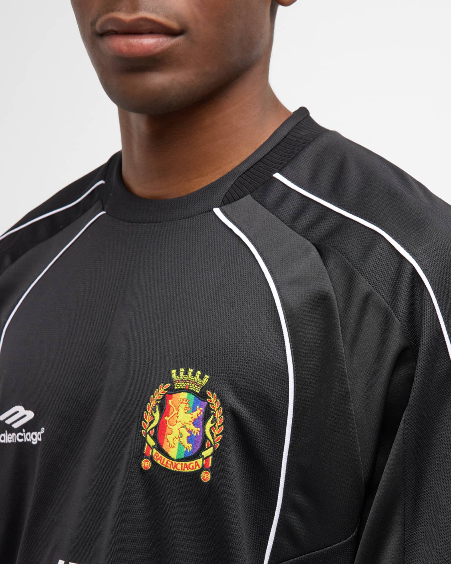 Balenciaga Men's Lion Crest Soccer T Shirt Oversized | Neiman Marcus