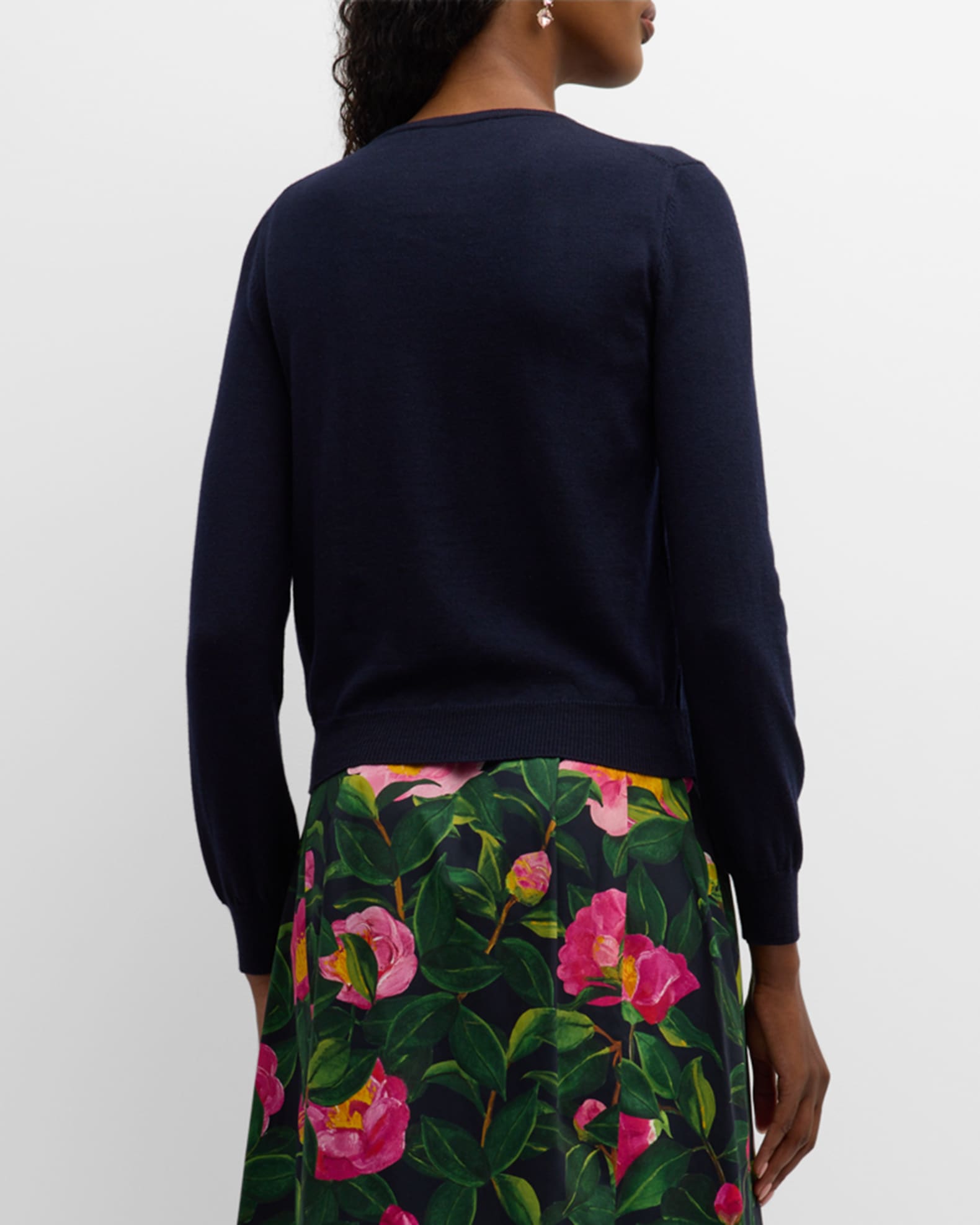 Oscar de la Renta Camellia Threadwork Wool Cardigan | Neiman Marcus