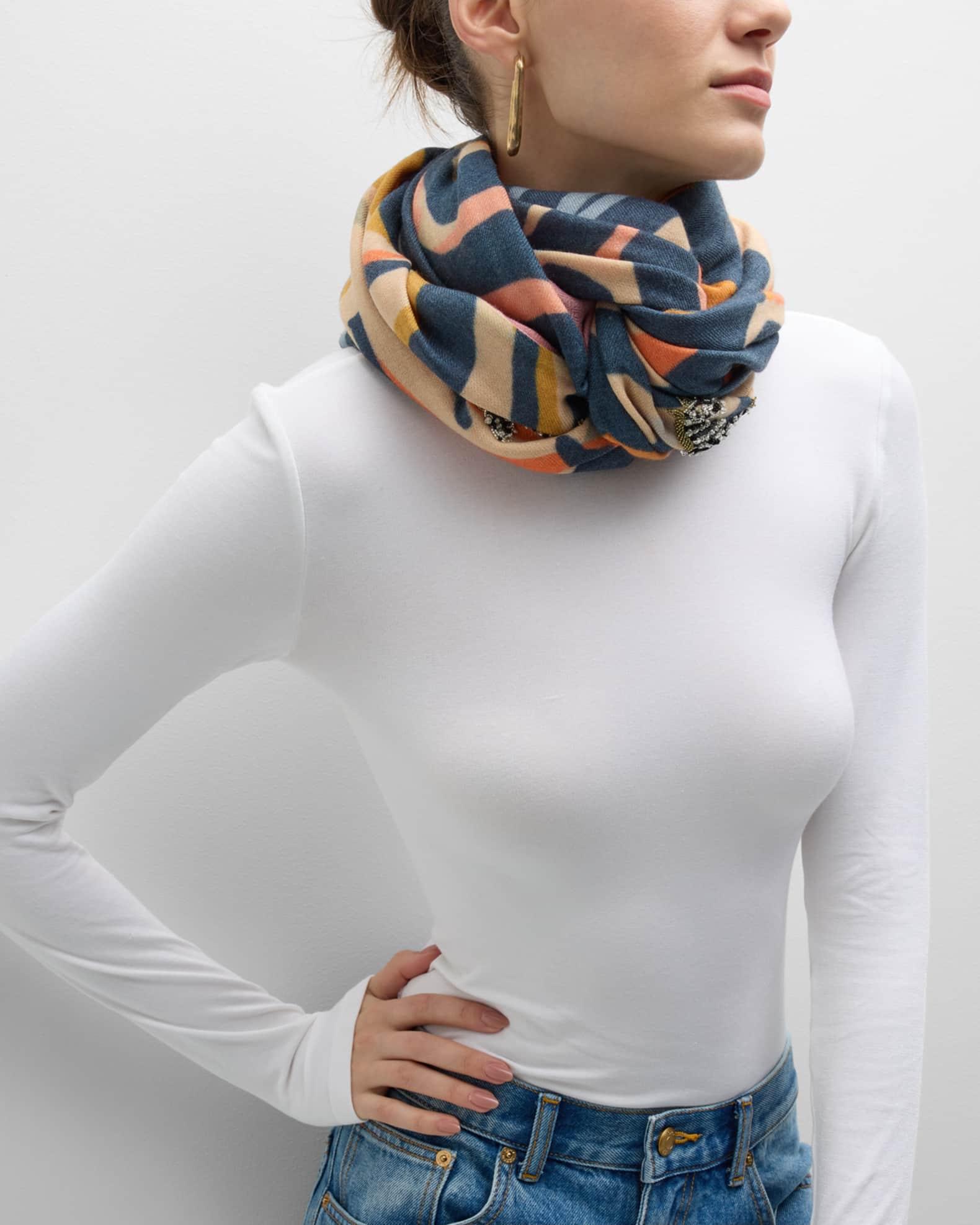 Janavi India Wave Abstract Wool-Silk Scarf | Neiman Marcus