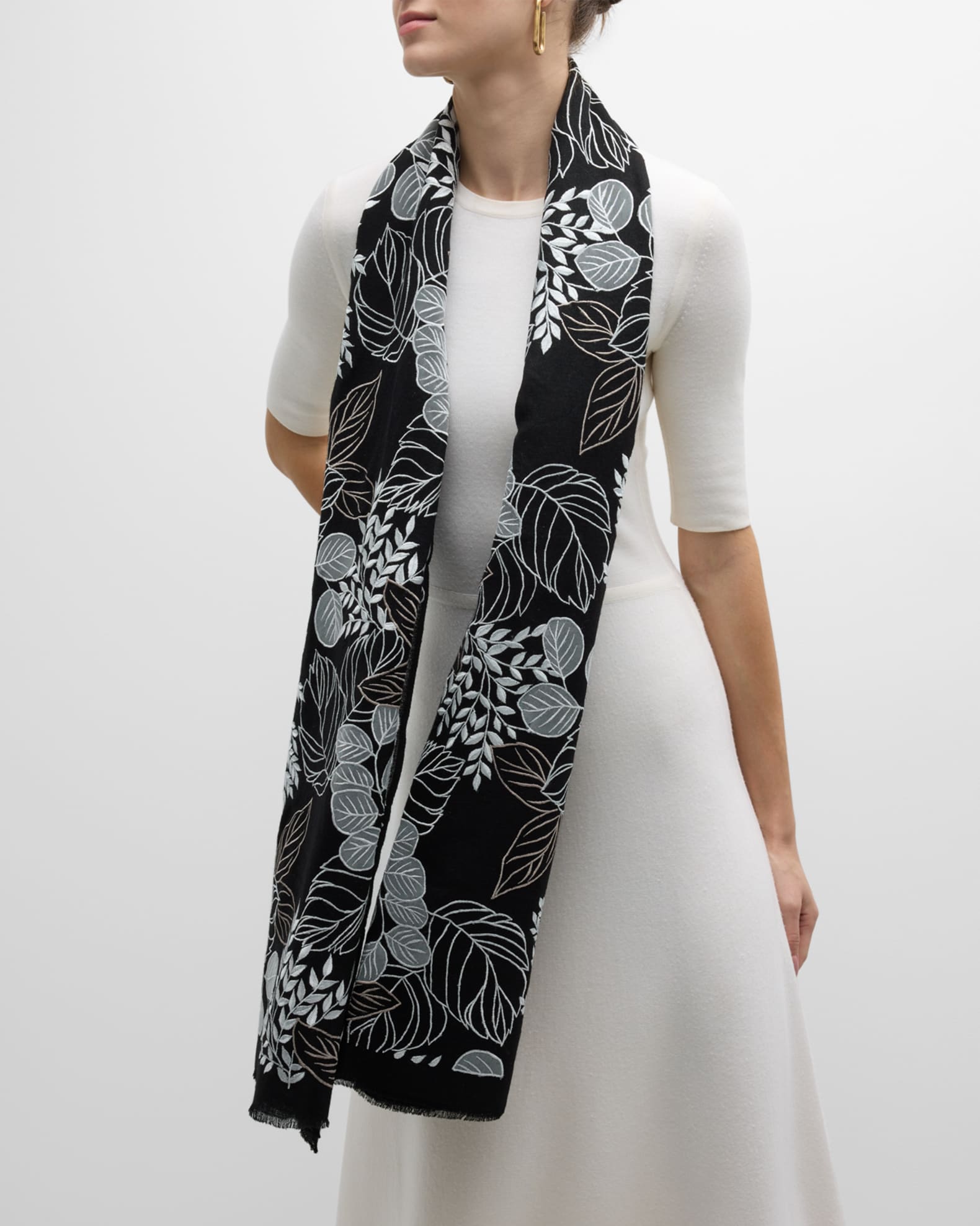 Janavi India Leaflet Merino Wool & Silk Scarf | Neiman Marcus