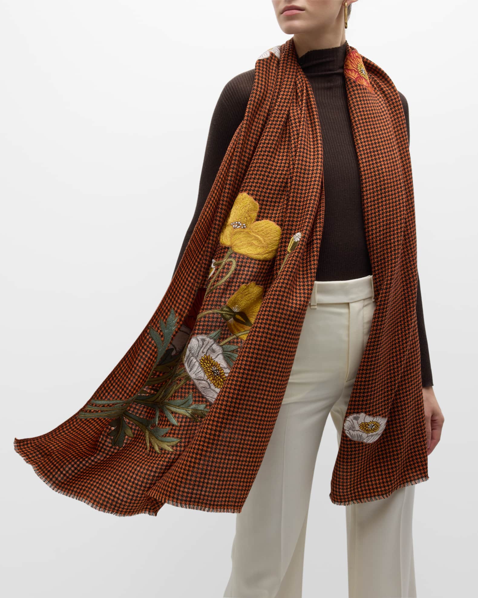 Janavi India Poppies Merino Wool & Silk Scarf | Neiman Marcus