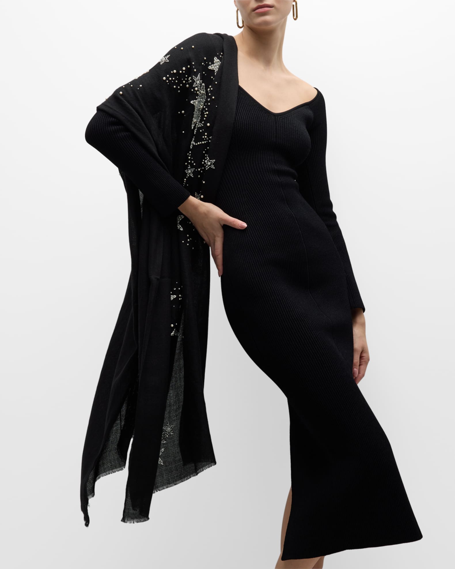 Janavi India Starburst Embellished Cashmere-Silk Scarf | Neiman Marcus