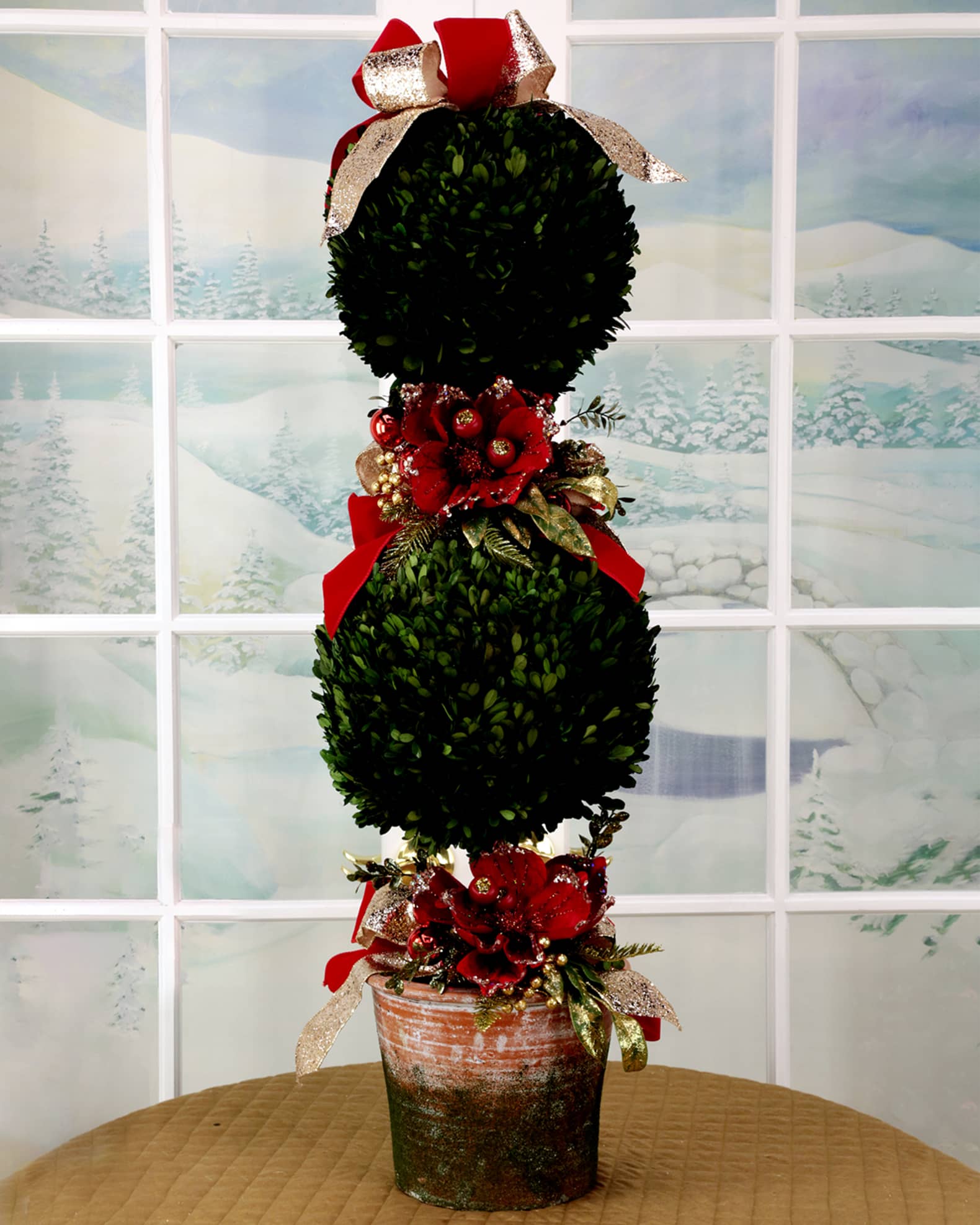 Mark Roberts Festive Double Boxwood Christmas Topiary, 42" | Neiman Marcus