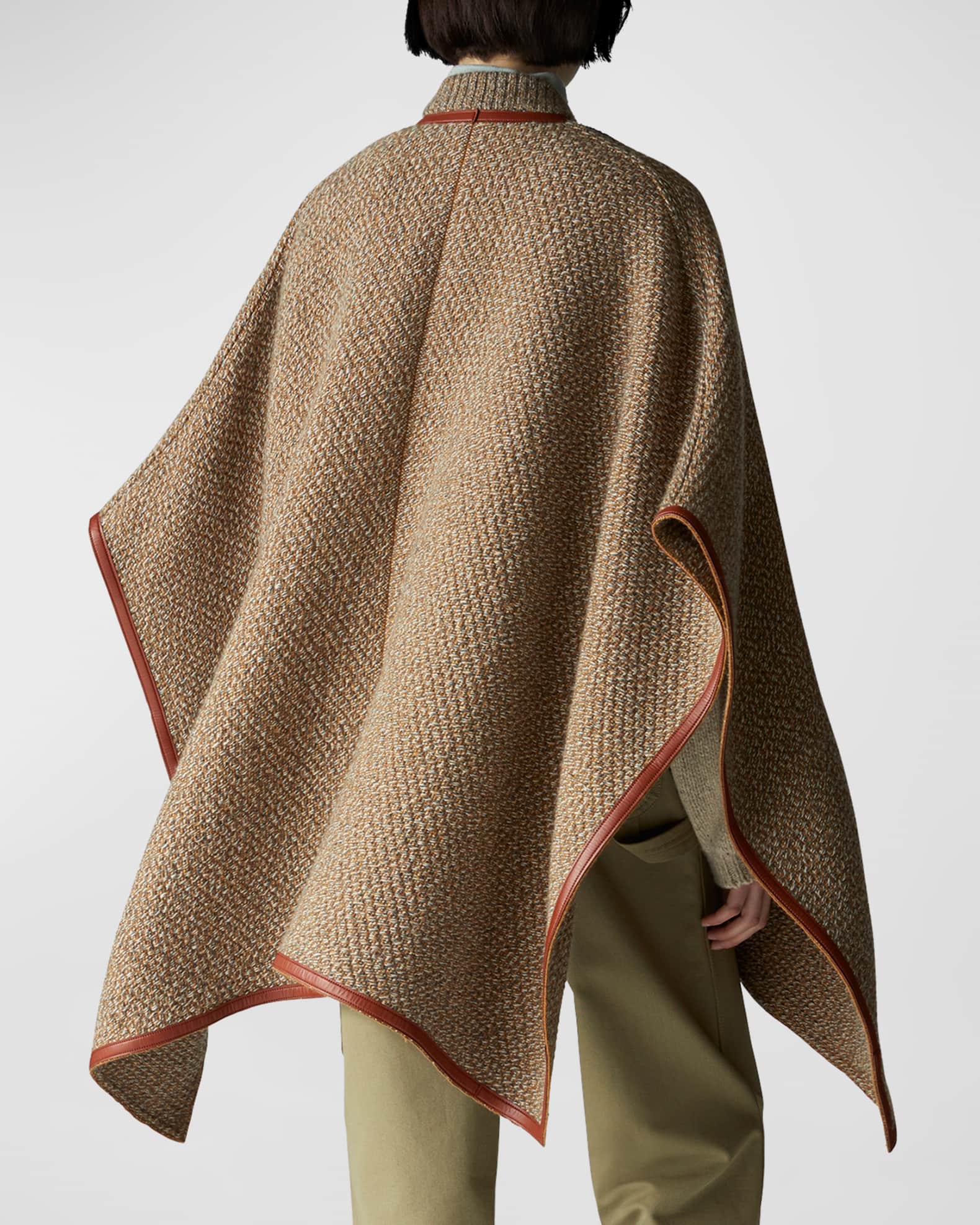 Loro Piana Sydney Leather-Trim Cashmere Knit Poncho | Neiman Marcus