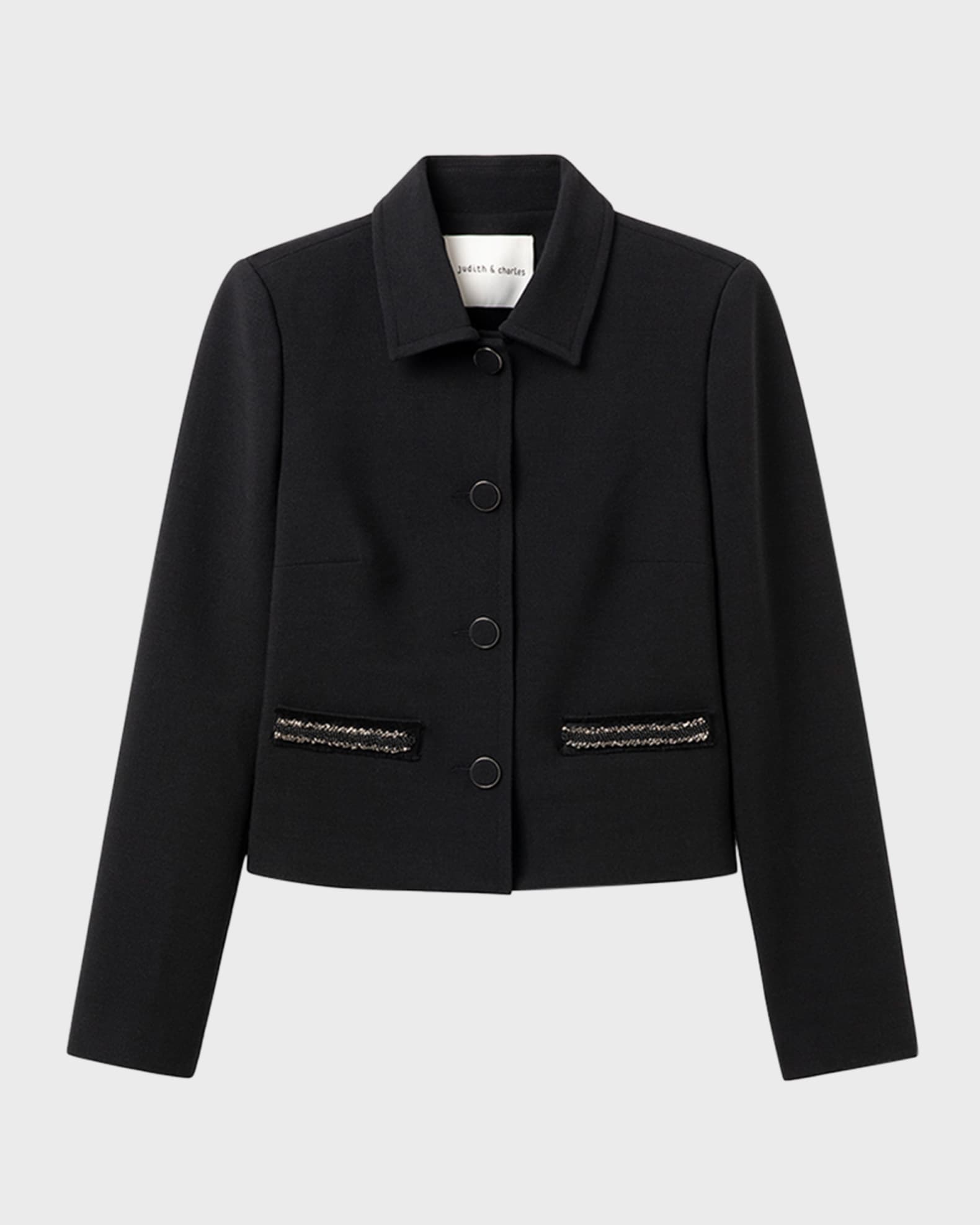 Judith & Charles Dom Cropped Shimmer-Trim Jacket | Neiman Marcus