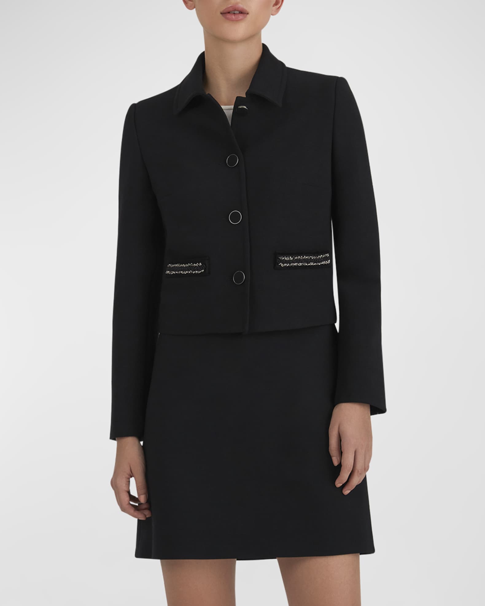 Judith & Charles Dom Cropped Shimmer-Trim Jacket | Neiman Marcus