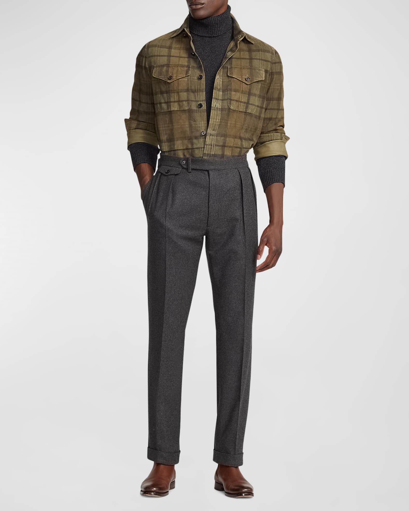 Ralph Lauren Purple Label Men's Barron Plaid-Print Suede Overshirt ...