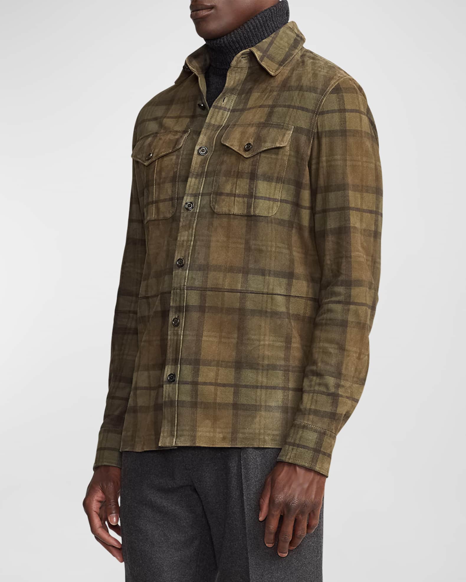 Ralph Lauren Purple Label Men's Barron Plaid-Print Suede Overshirt ...