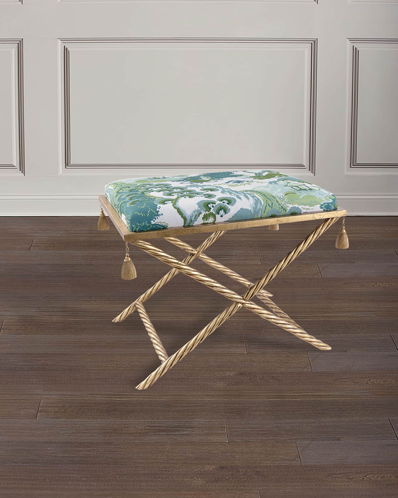 Delfern Tasseled Gold Leaf Bench | Neiman Marcus