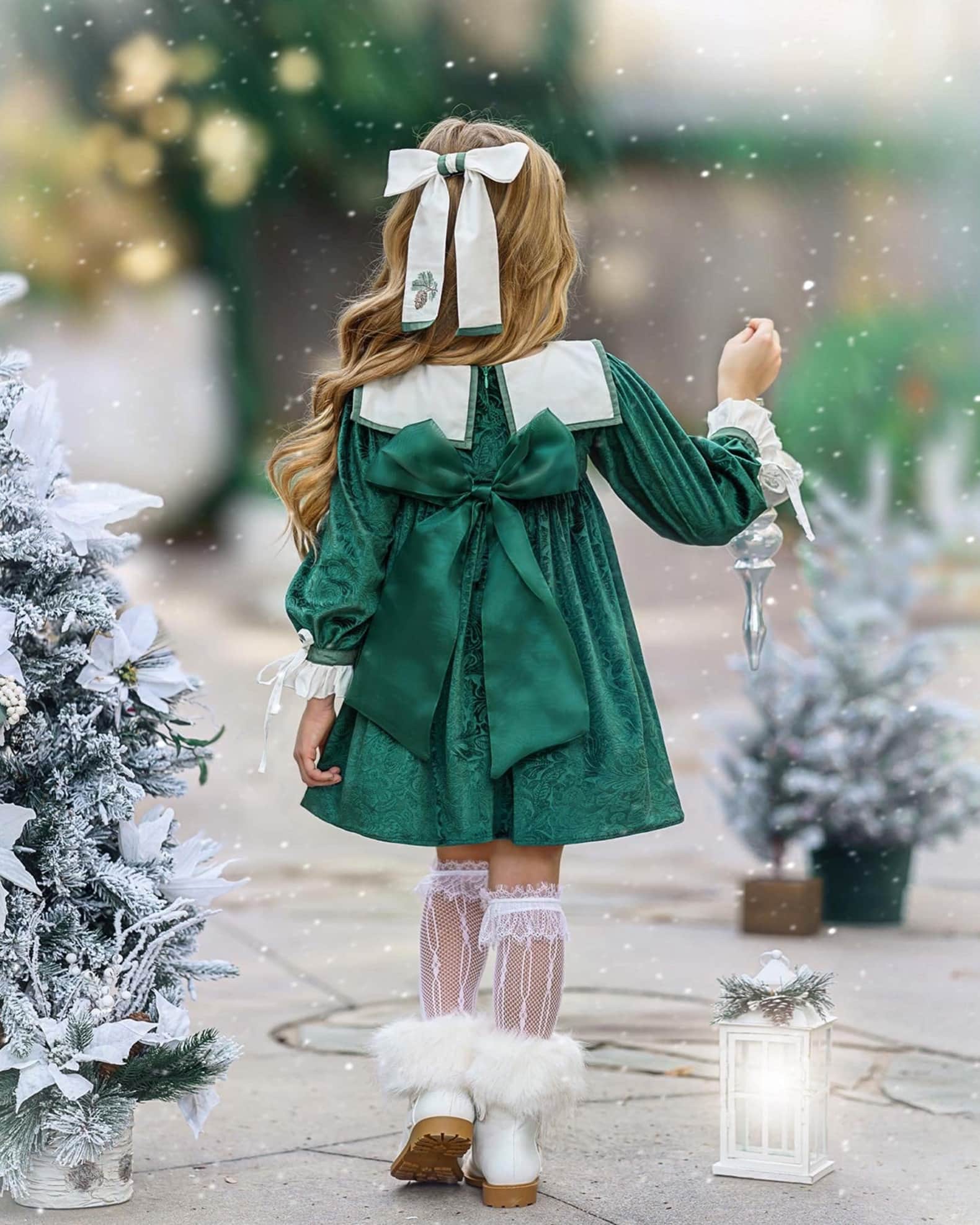 Petite Maison Kids Girl's Everly Damask Velour Bib-Collar Dress, Size ...