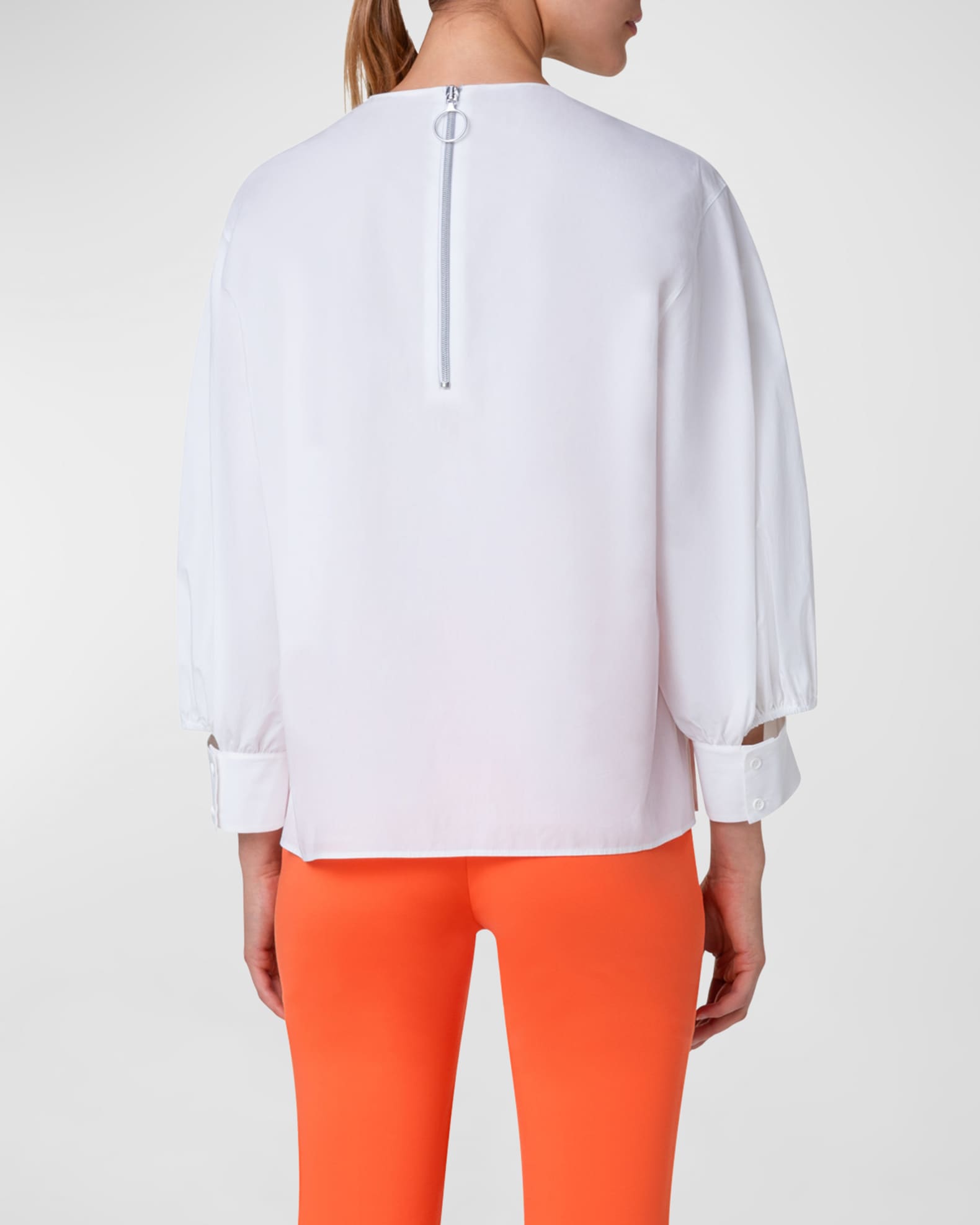 Akris punto Cotton Poplin Blouse with Split Cuffs | Neiman Marcus