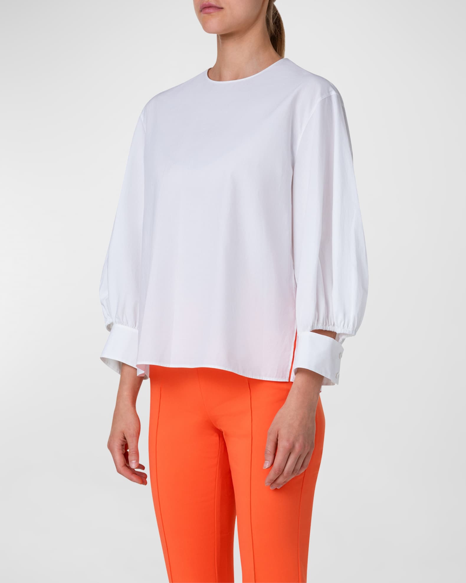 Akris punto Cotton Poplin Blouse with Split Cuffs | Neiman Marcus