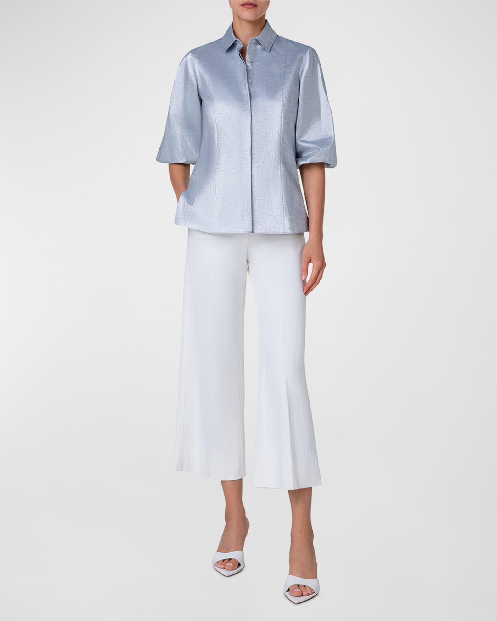 Akris punto Metallic Cotton Button-Front Blouse | Neiman Marcus